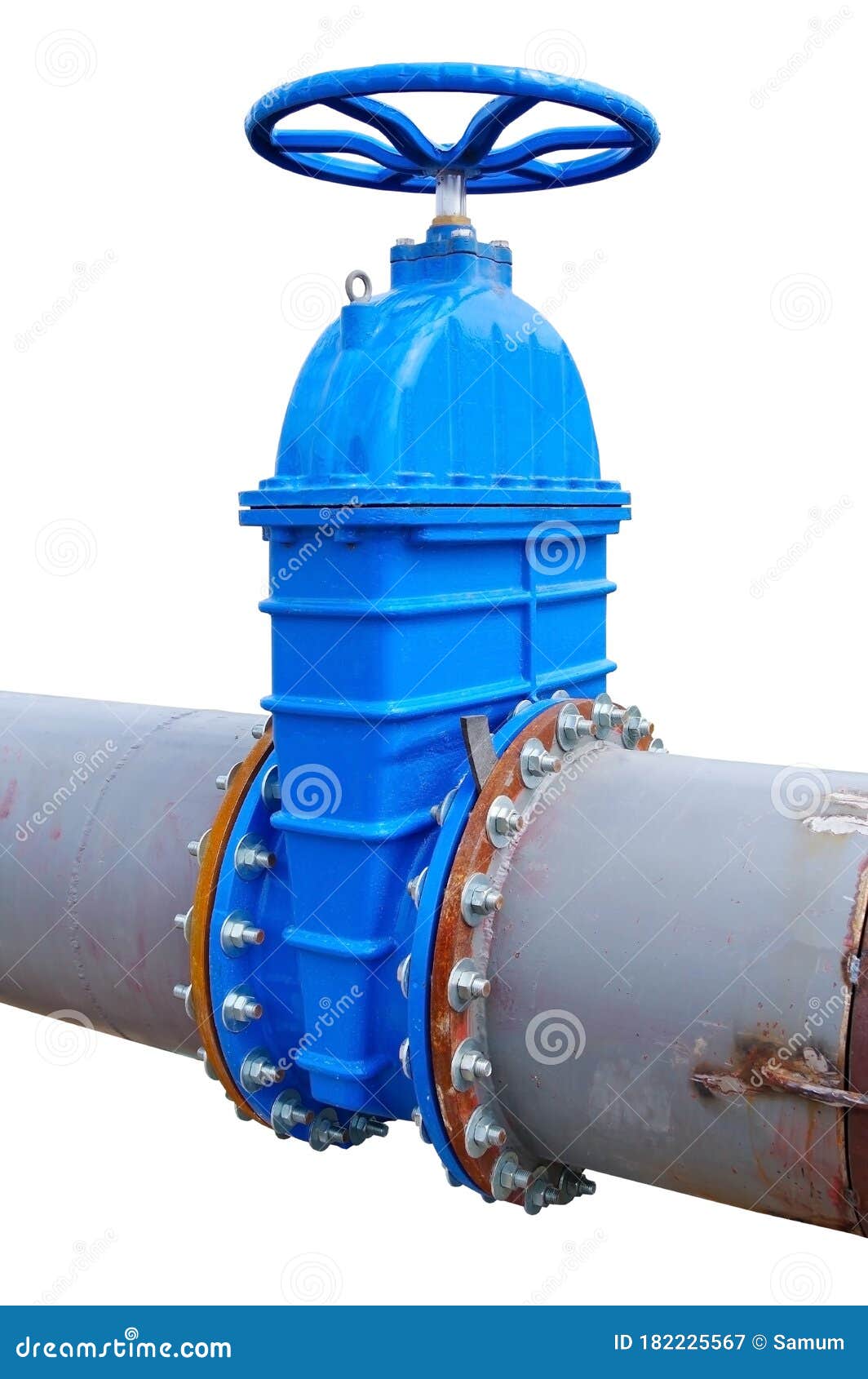 Blue Wheel Valve with Pipe on White Stock Image - Image of industrial ...
