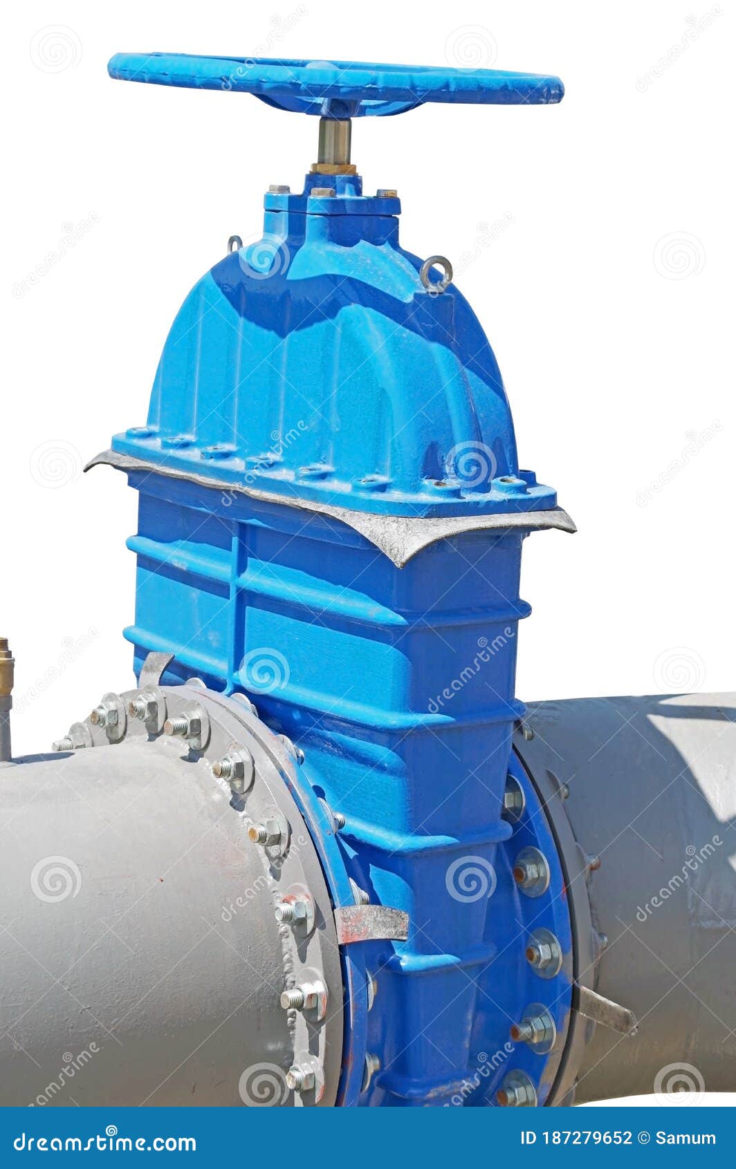 Blue Wheel Valve with Pipe on White Stock Photo - Image of metal ...