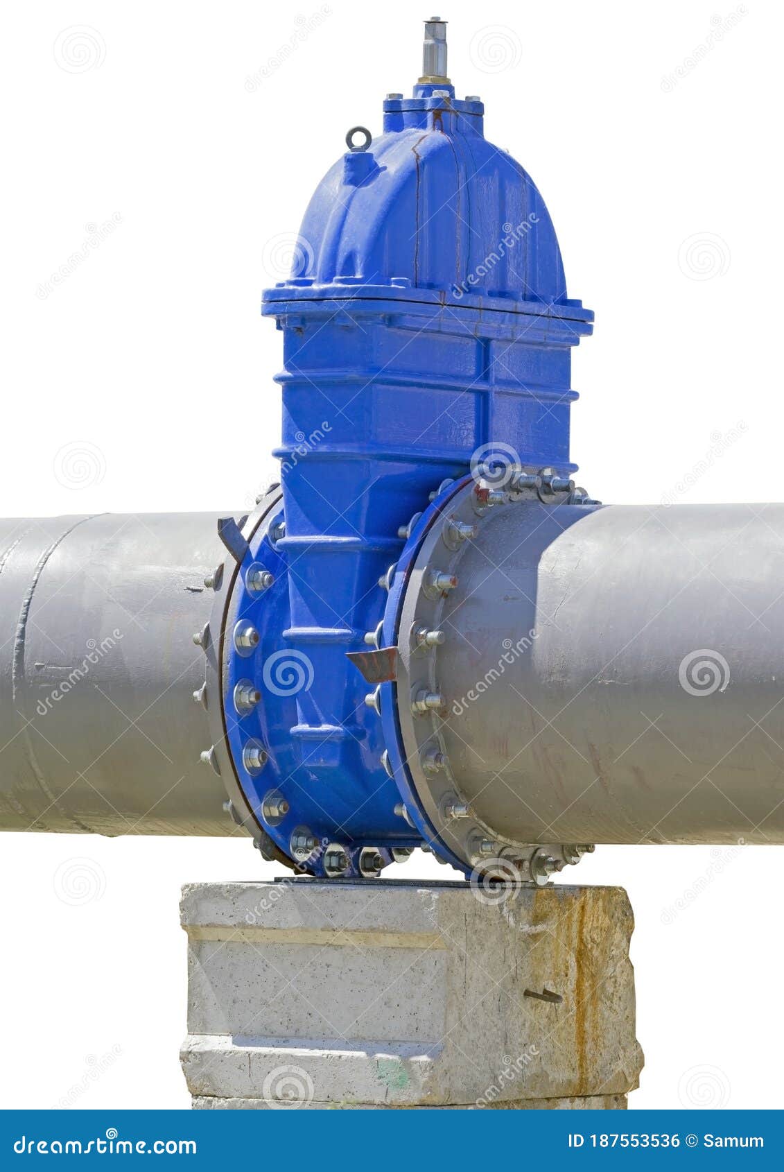 Blue Wheel Valve with Pipe on White Stock Photo - Image of object ...