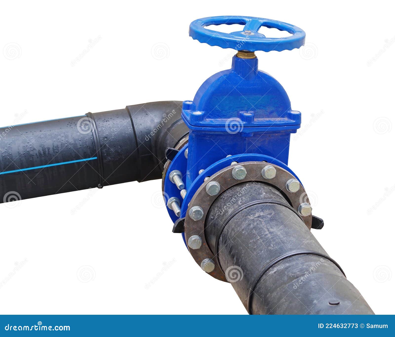 Blue Wheel Valve with Pipe on White Stock Image - Image of factory ...