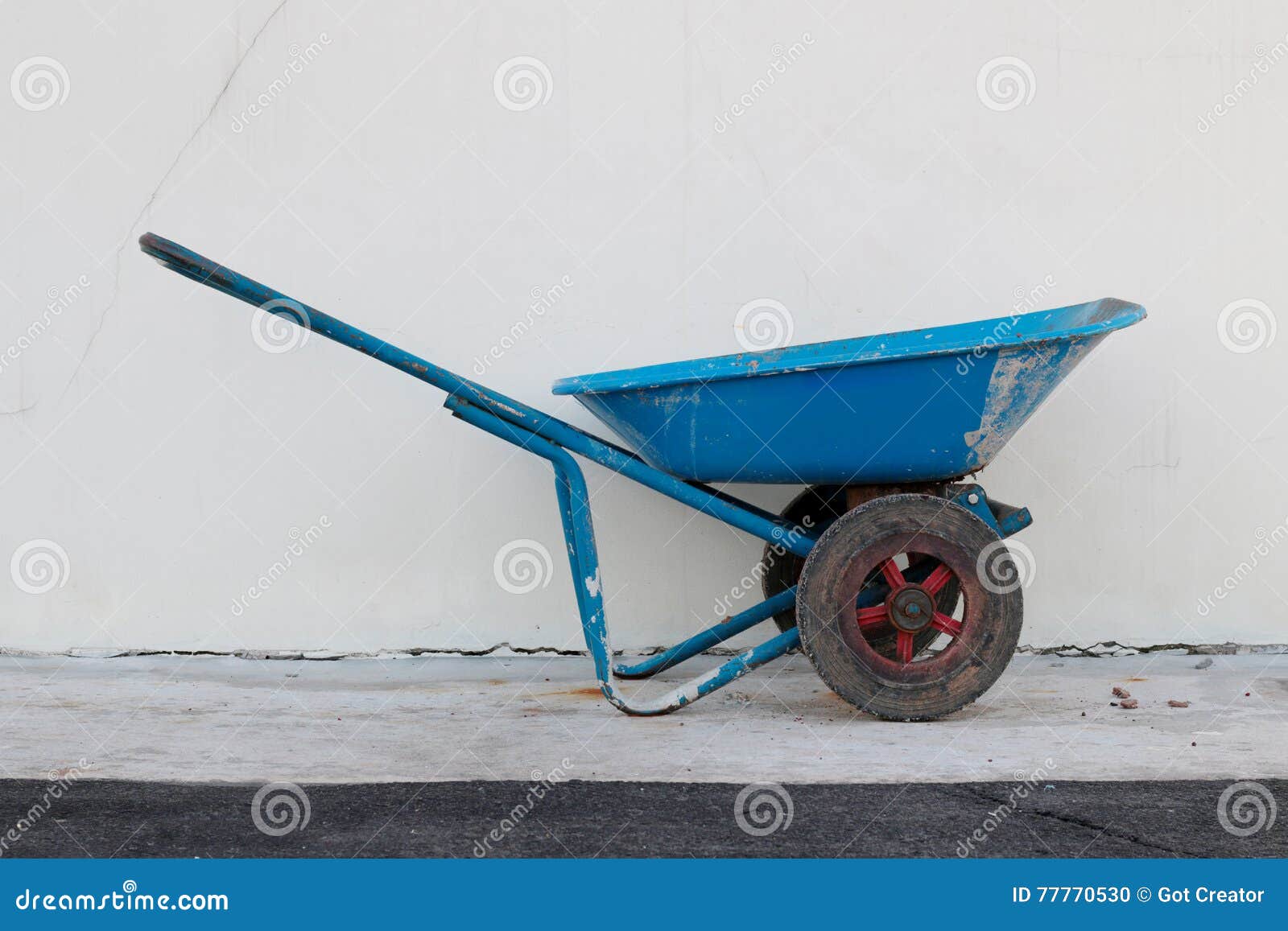 A Blue Wheelbarrow Is A Small Hand-propelled Vehicle, Top View Stock ...