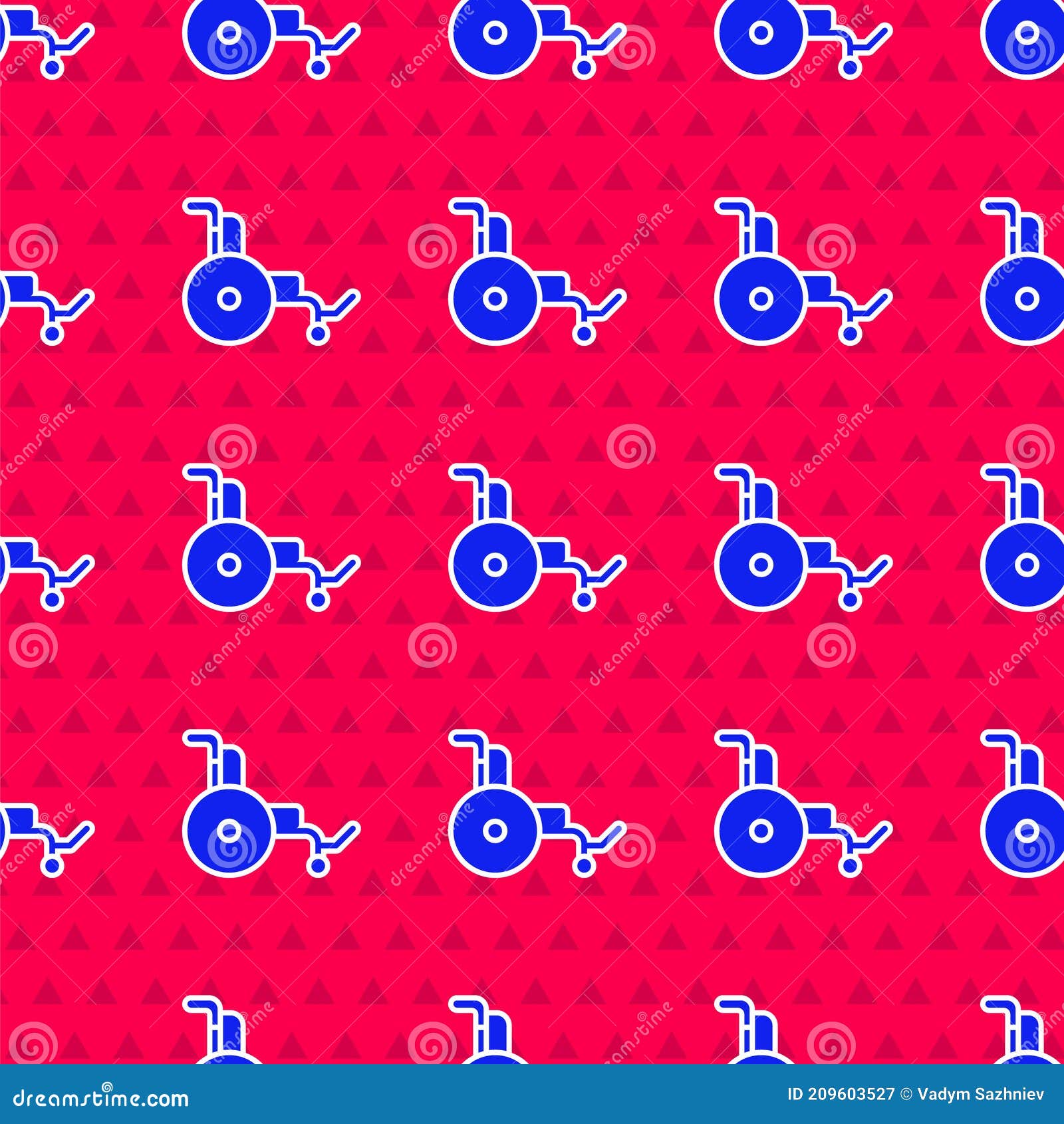 Blue Wheelchair for Disabled Person Icon Isolated Seamless Pattern on ...