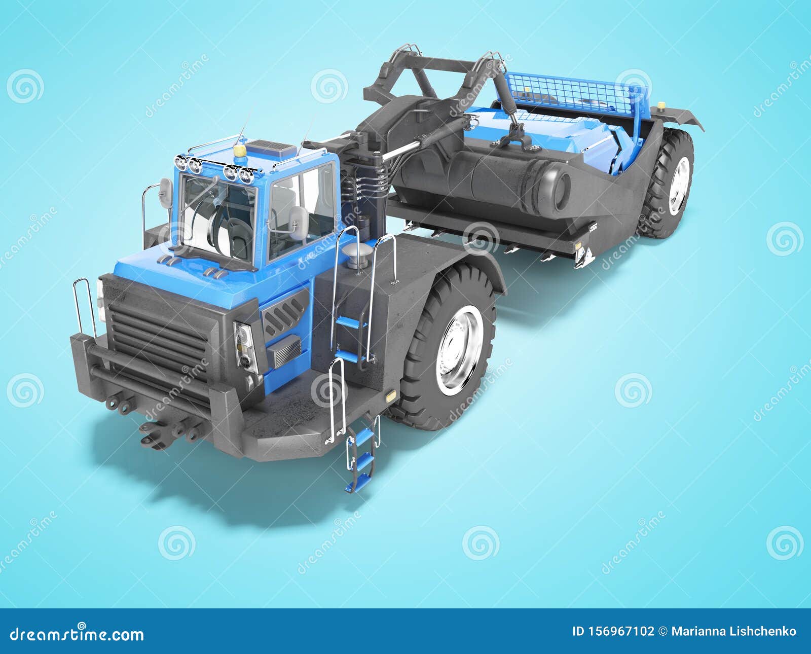 Blue Wheeled Dozer For Quarrying Isolated 3D Render On White Background ...