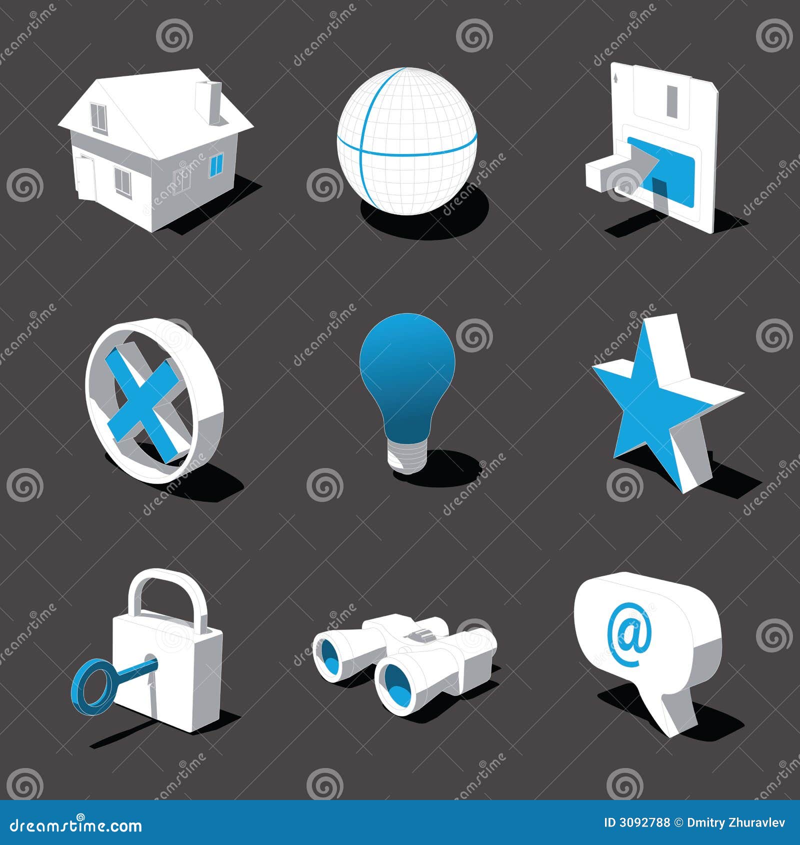 Blue-white 3D icon set 01 stock vector. Illustration of line - 3092788