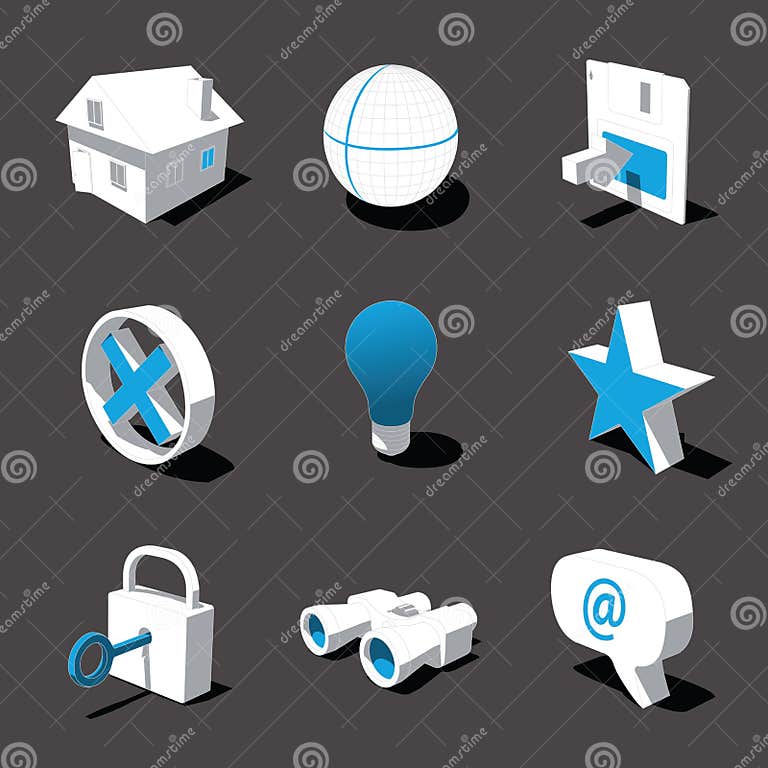 Blue-white 3D icon set 01 stock vector. Illustration of line - 3092788