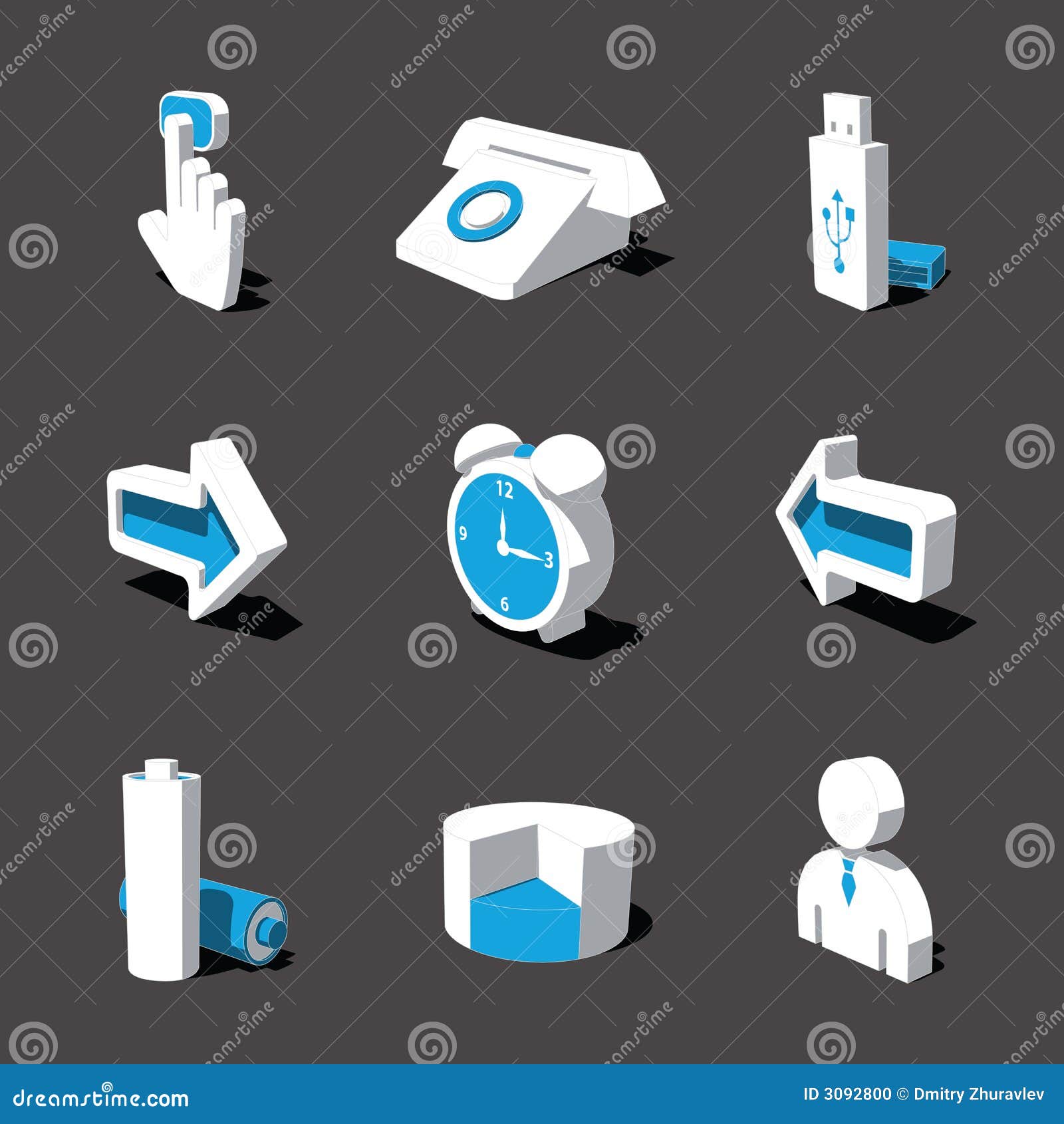 Blue-white 3D icon set 03 stock vector. Illustration of arrow - 3092800