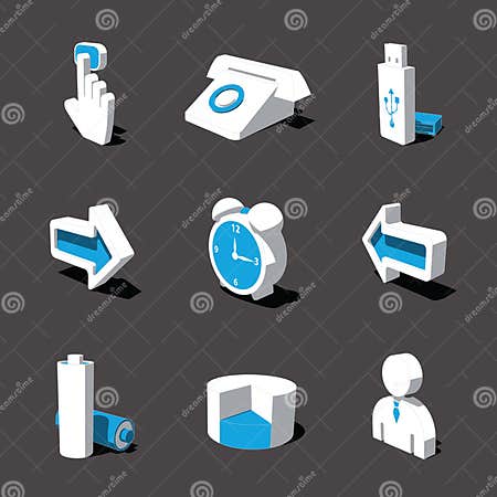Blue-white 3D icon set 03 stock vector. Illustration of arrow - 3092800