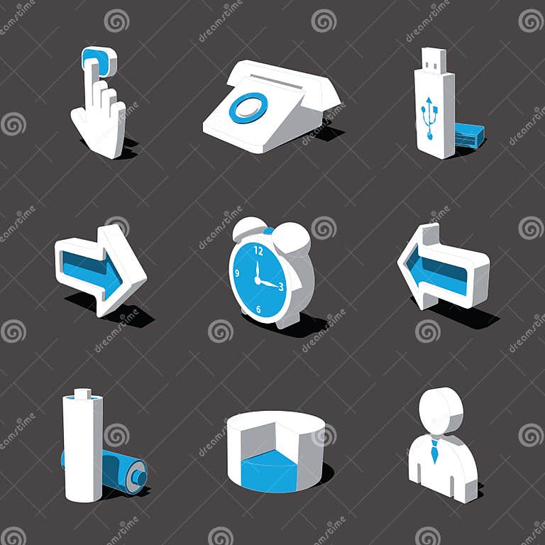 Blue-white 3D icon set 03 stock vector. Illustration of arrow - 3092800