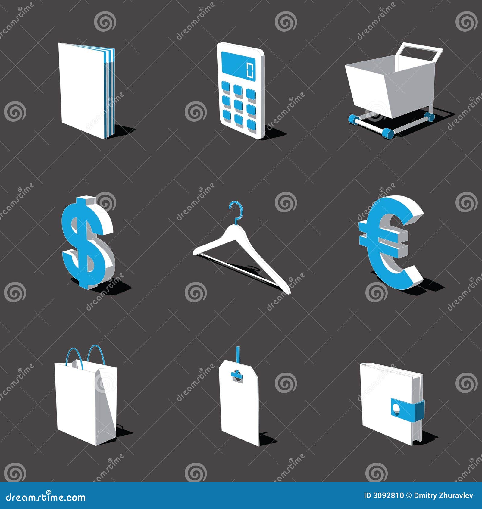 Blue-white 3D icon set 06 stock vector. Illustration of euro - 3092810