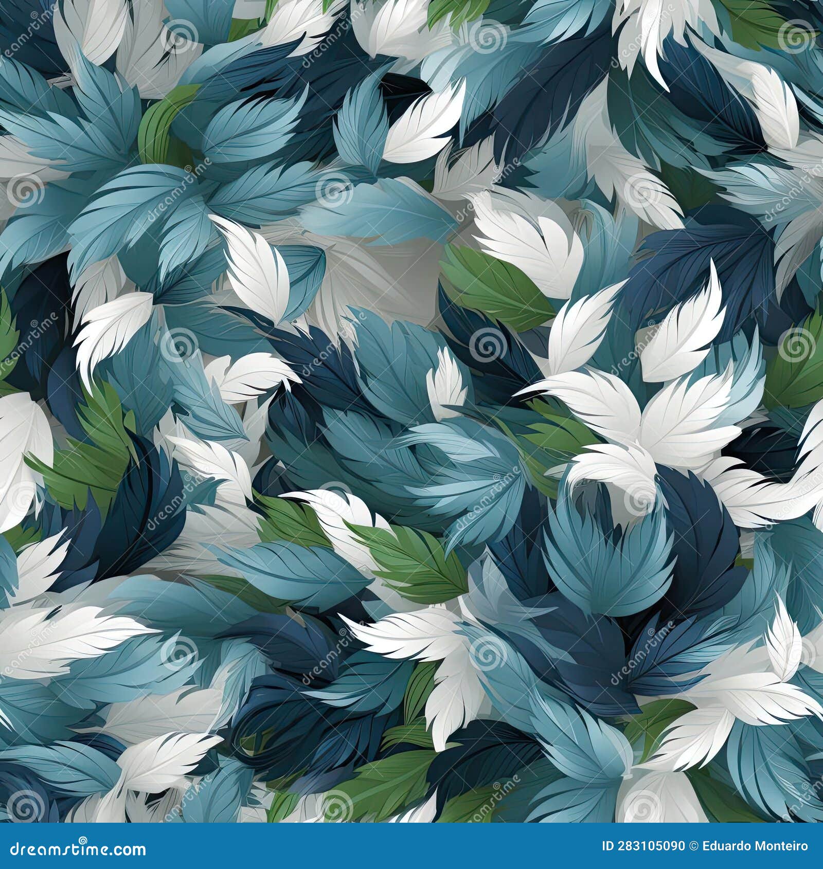 Blue and White Abstract Digital Feathers (tiled) Stock Illustration - Illustration of motifs ...