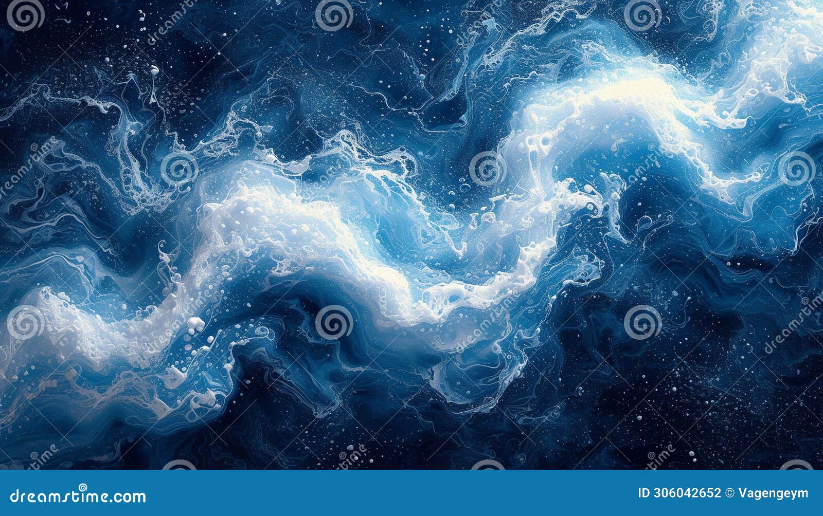 Blue and White Abstract Pattern. Depiction of Churning Ocean Waves in ...