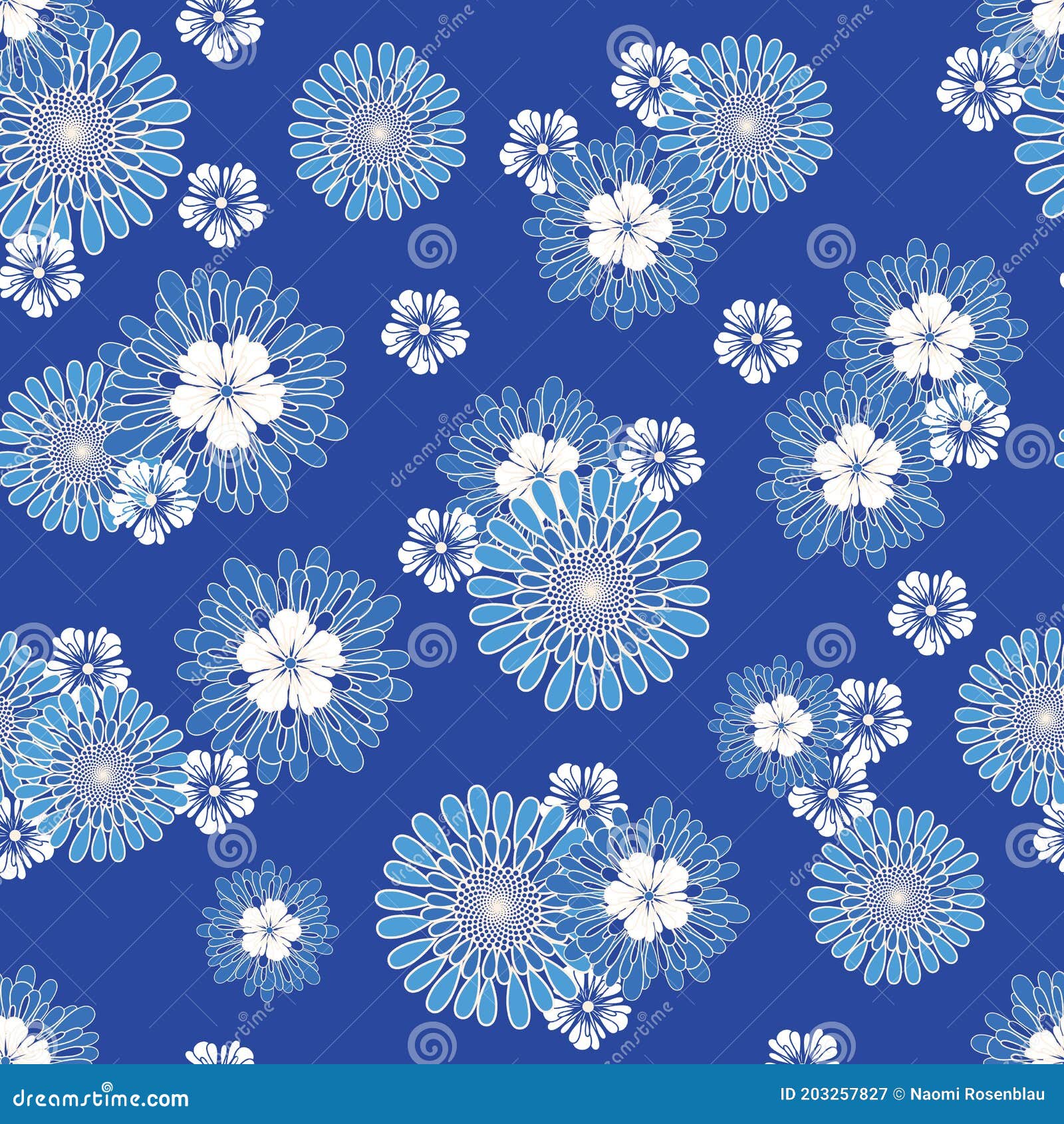 Blue and White Allover Daisy Non Directional Repeat Pattern Stock ...
