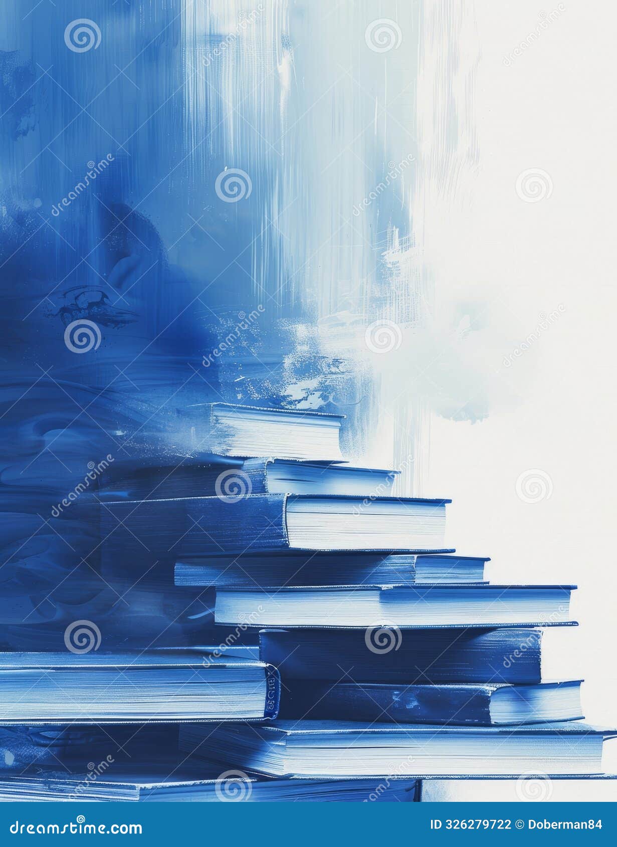 Blue and White Artistic Background with Stacked Books, Abstract ...
