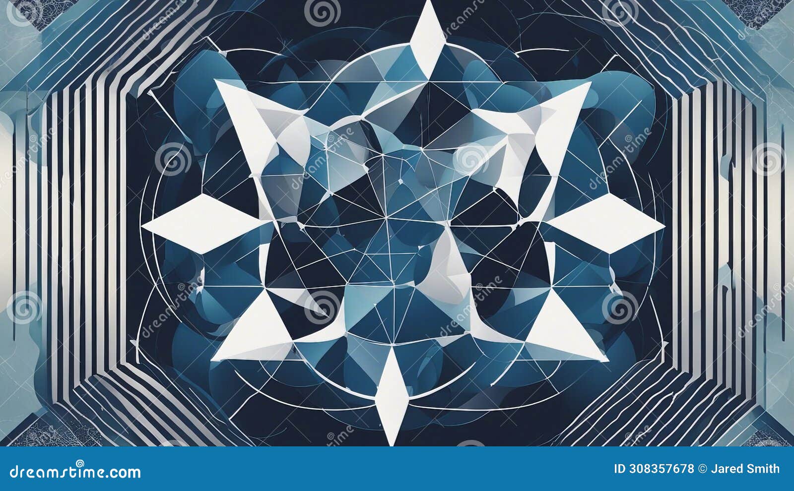 Blue and White Background _A White Dotwork Geometry Poster with a ...
