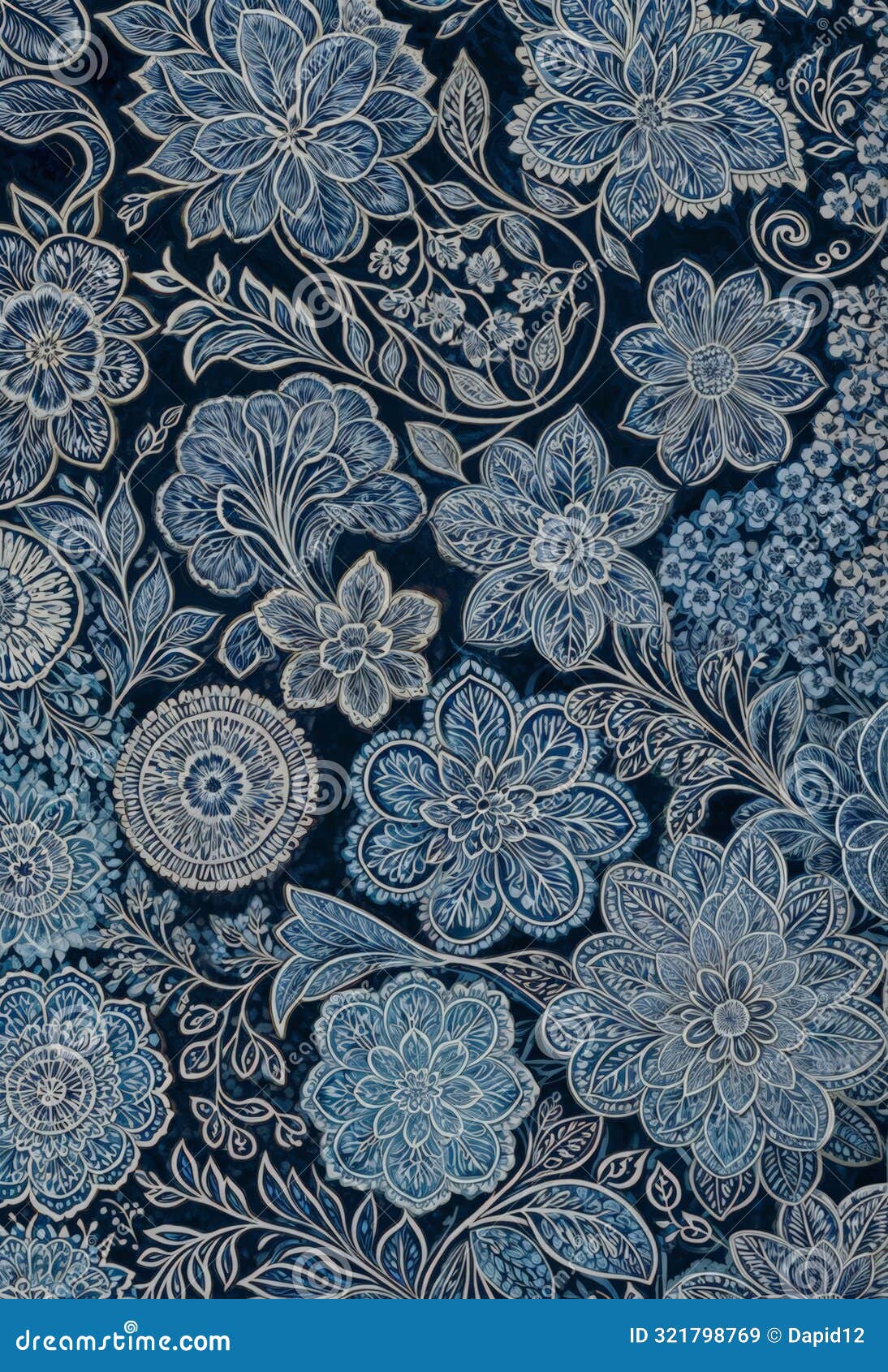 A Blue and White Batik Pattern with a Large Flower Design Stock ...