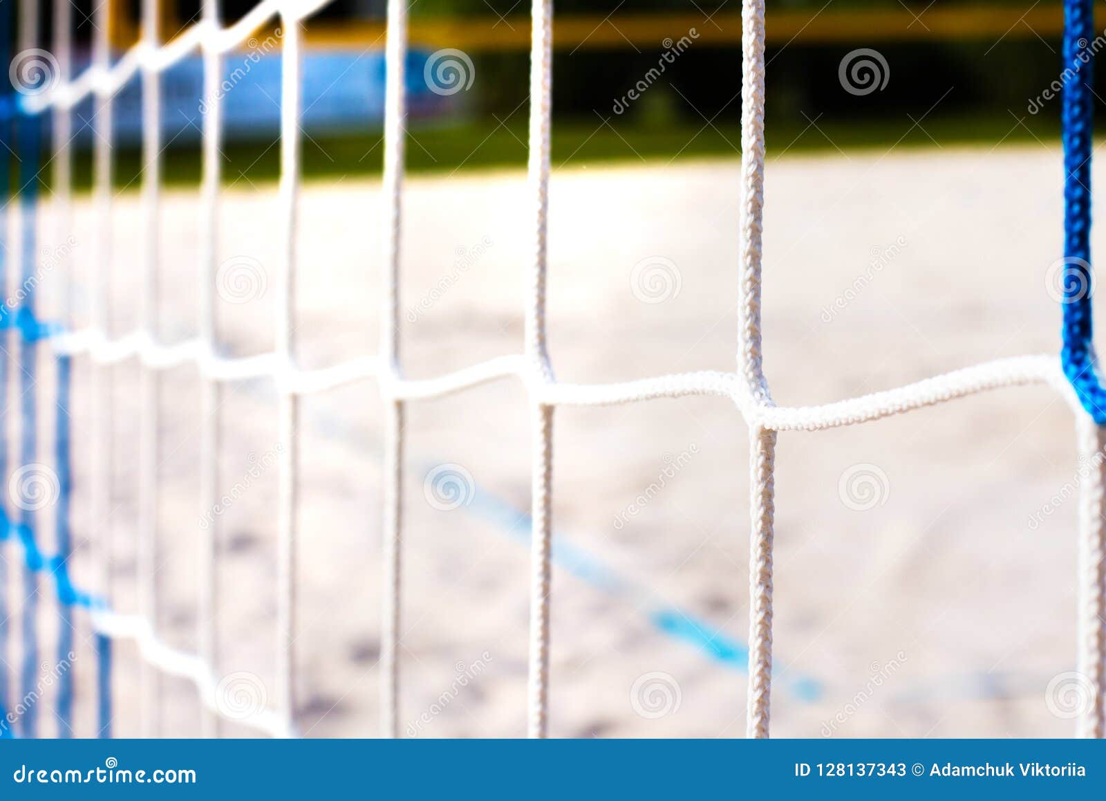 Blue-white Beach Volleyball Net Close-up. Background Stock Image ...