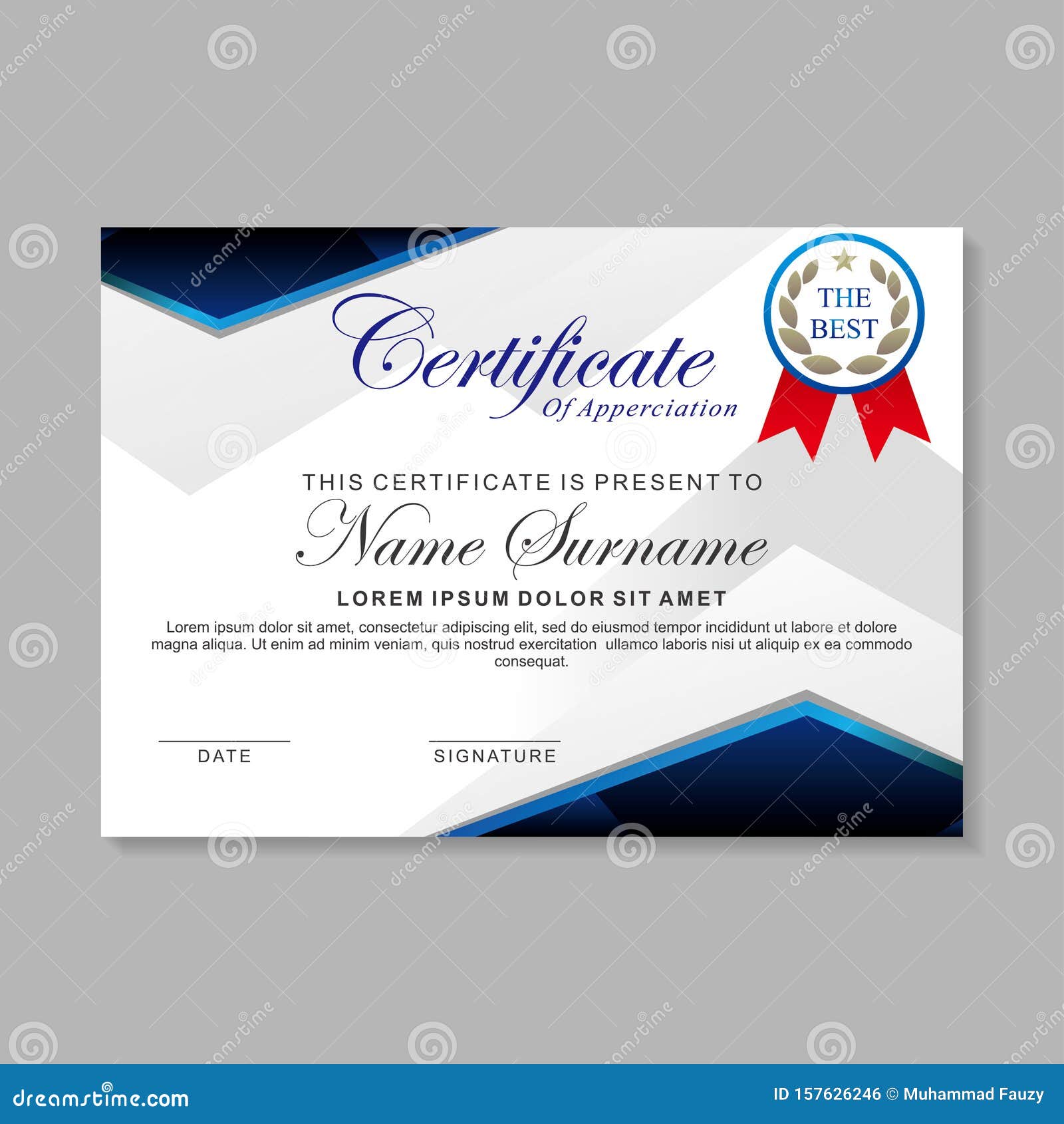 Blue and White Certificate Template Design Stock Vector - Illustration ...