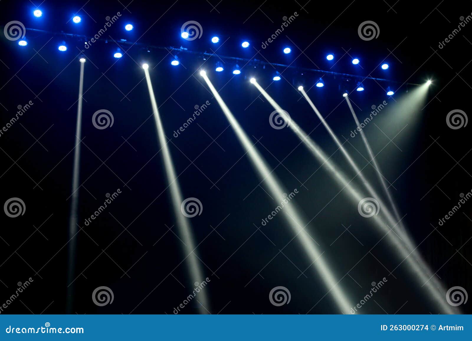 Blue and White Concert Stage Lights on Black Background Stock Photo ...