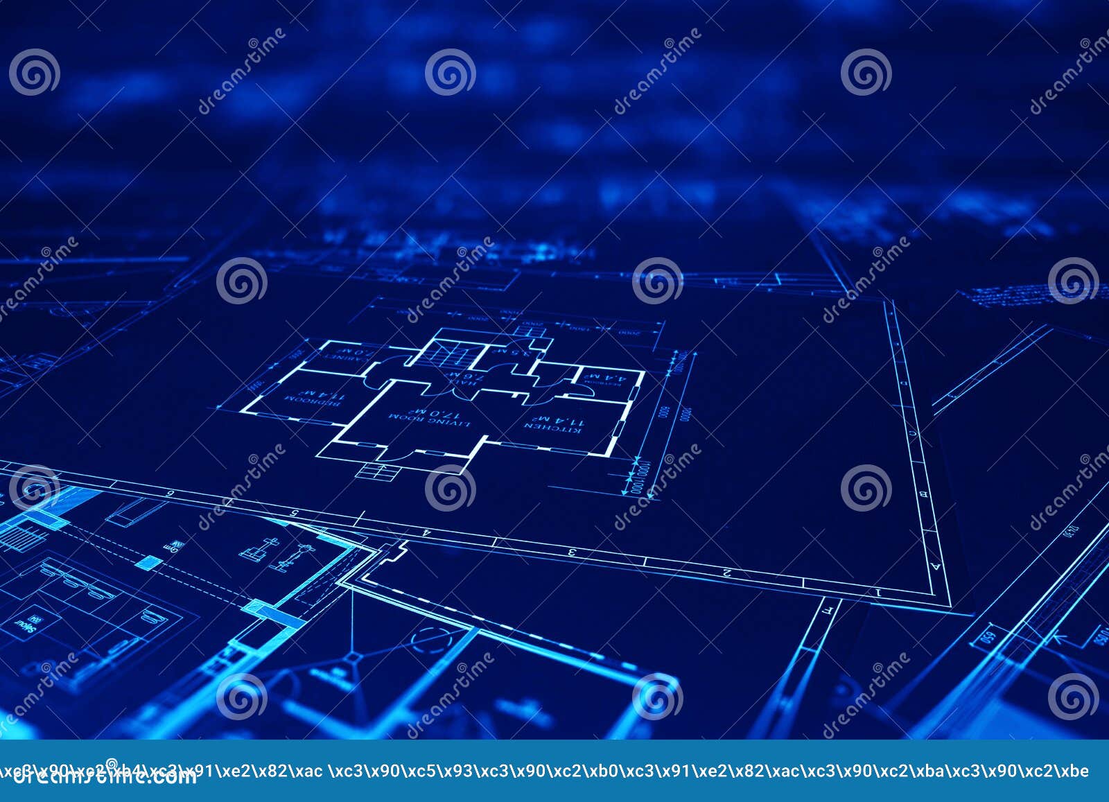 Blue-white Construction Drawings on the Table. the Concept of ...