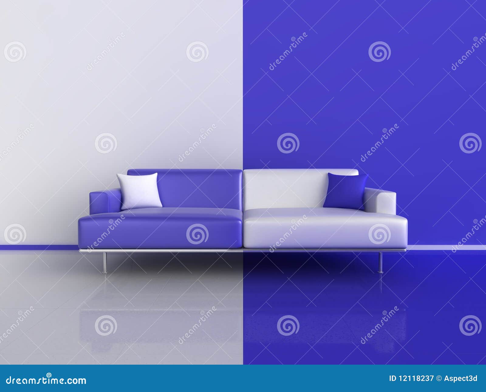 Blue and White Contrast Sofa Stock Illustration - Illustration of home ...