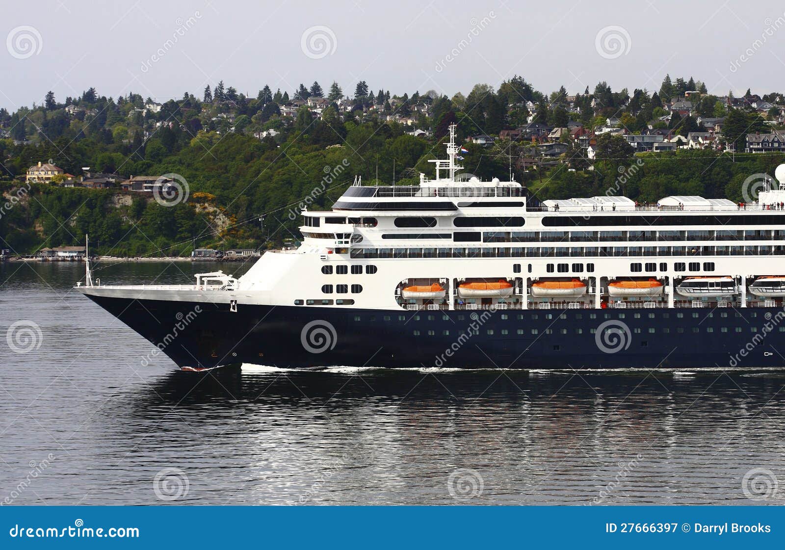 Blue and White Cruise Ship Sailing Out of Seattle Stock Image - Image ...