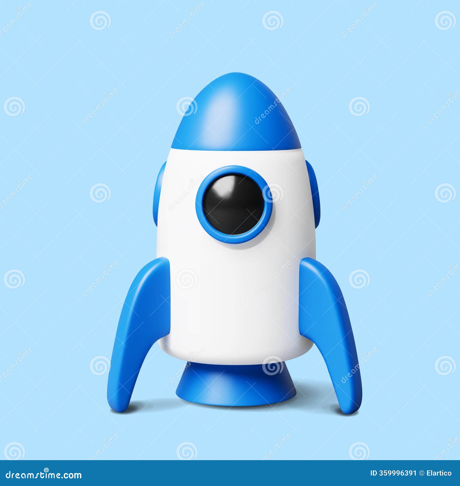 Blue and White Cute 3d Cartoon Rocket with Round Window and Wings on ...