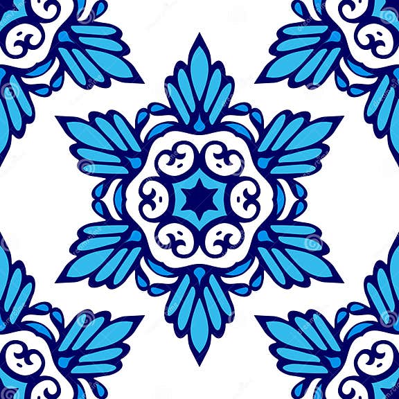 Blue and White Damask Pattern Stock Vector - Illustration of decorative ...