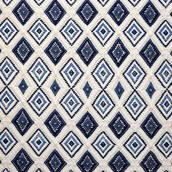 Blue and White Diamond Pattern Rug with Canvas Texture Emphasis Stock ...