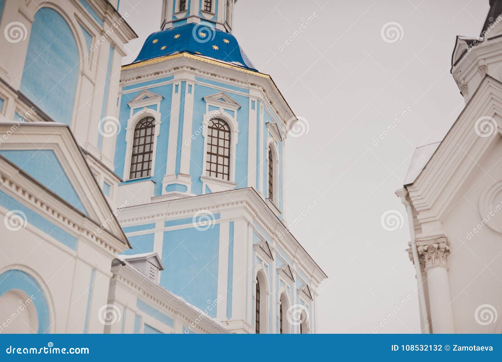 Blue and White Facade of the Church Building 8488. Stock Photo - Image ...