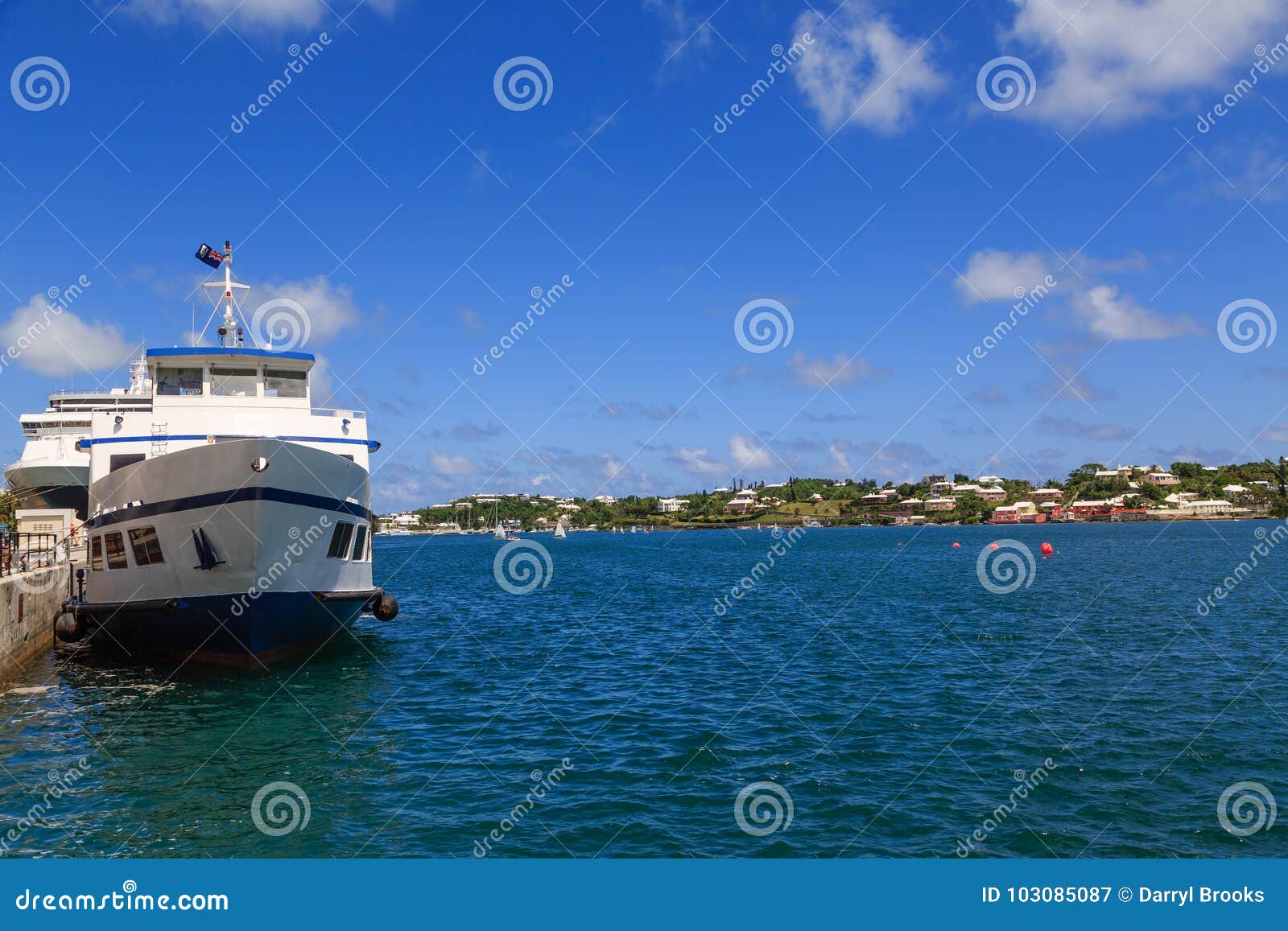 Blue and White Ferry in Bermuda Stock Image - Image of harbor, island ...
