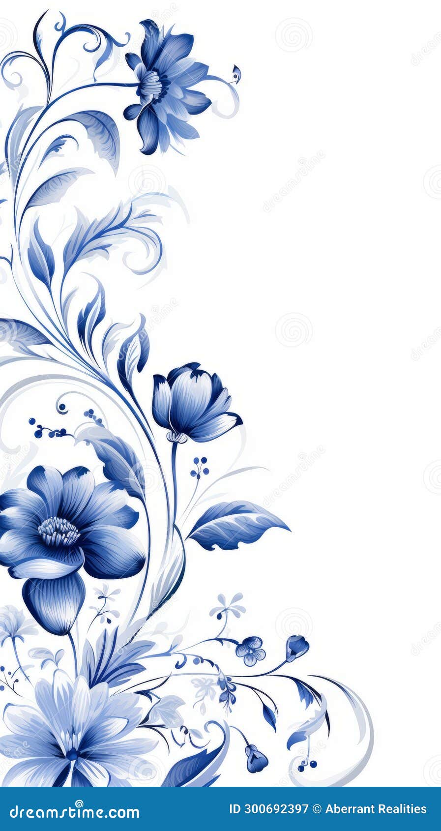 A Blue and White Floral Design on a White Background Stock Image ...