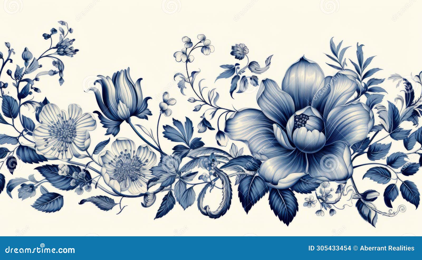 A Blue and White Floral Design on a White Background Stock Illustration ...