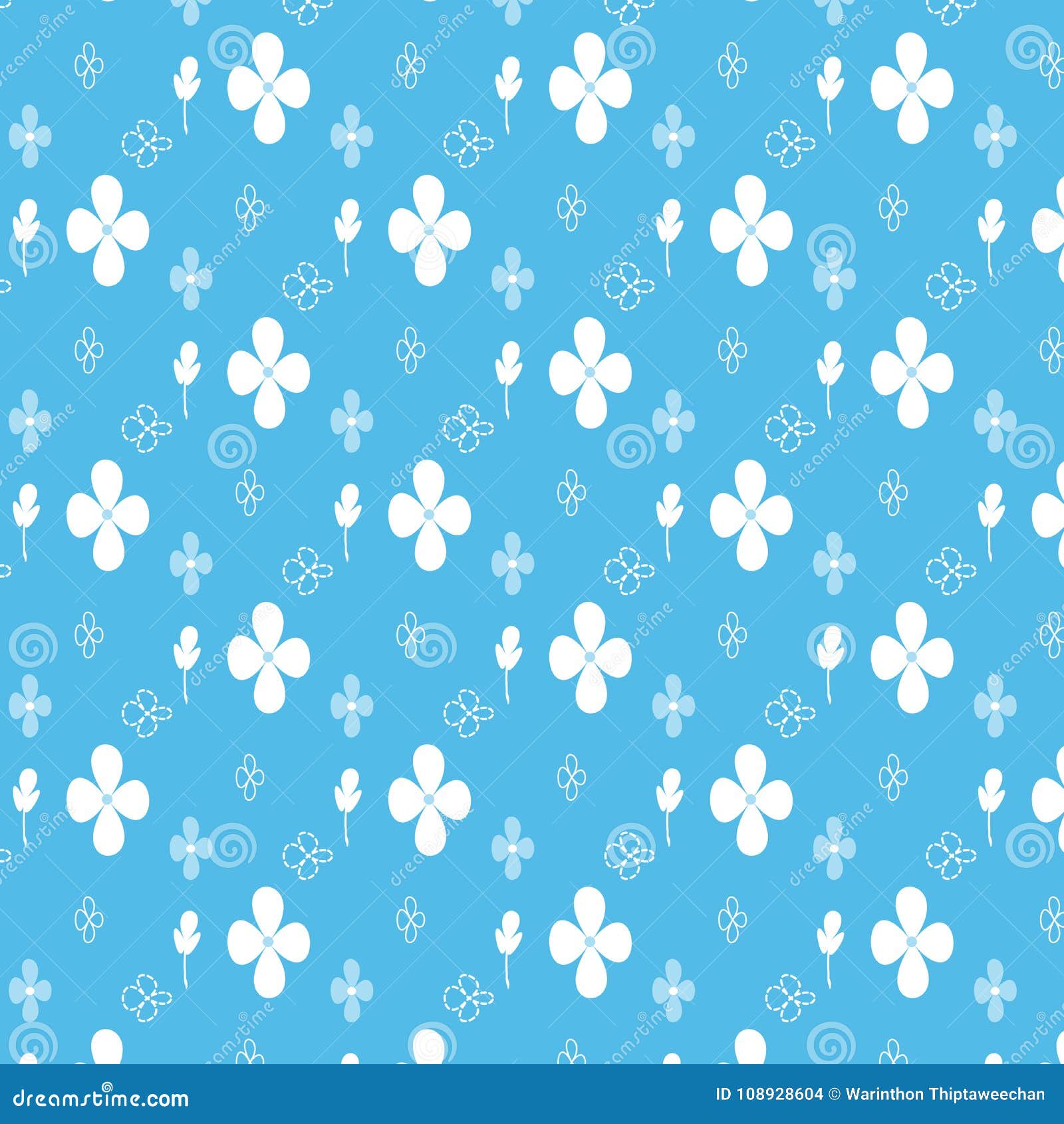 Blue White Flower with Linear and Dotted Line Flower Pattern Blu Stock ...