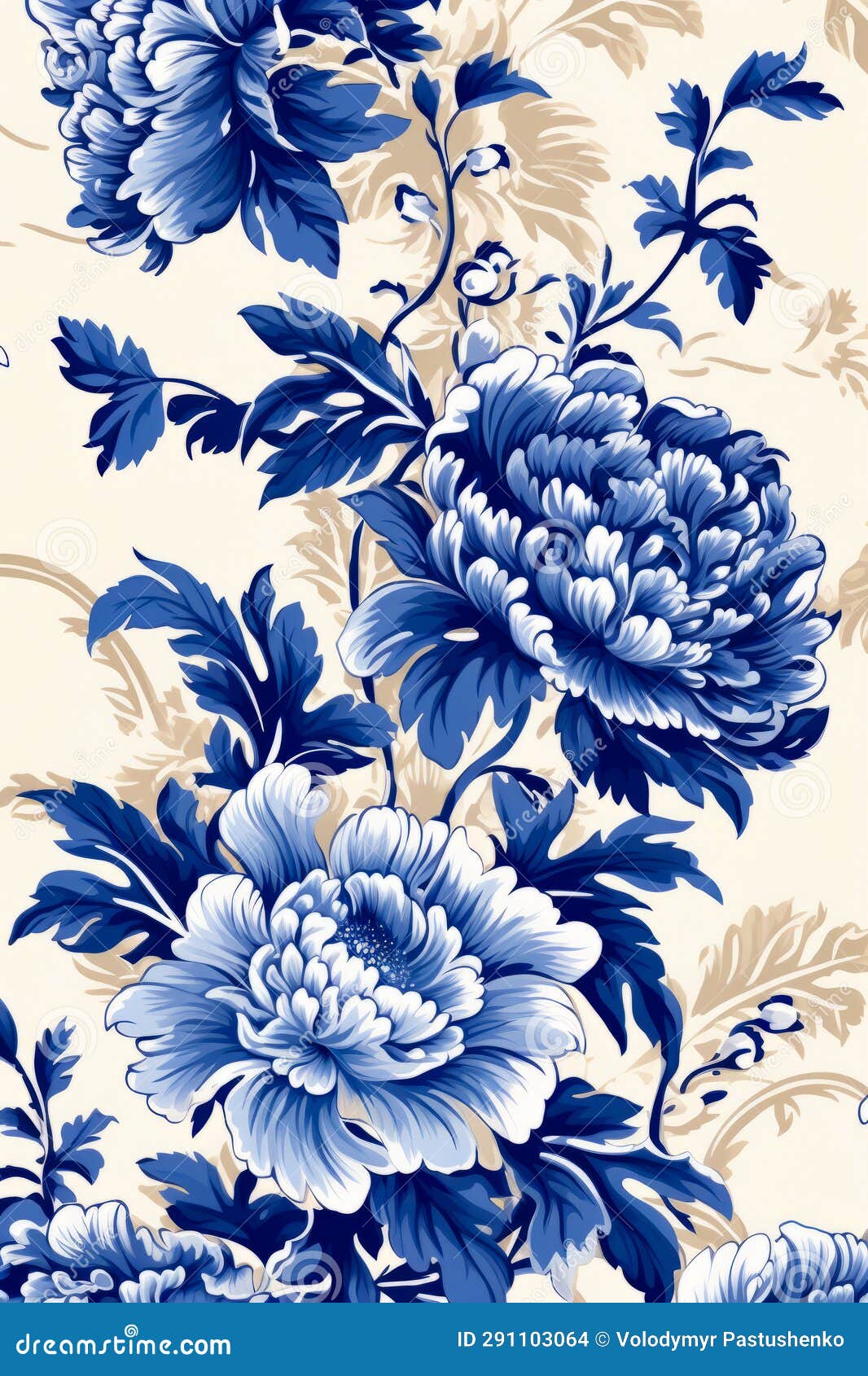 Blue and White Flower Pattern on Wallpaper Background. Generative AI ...