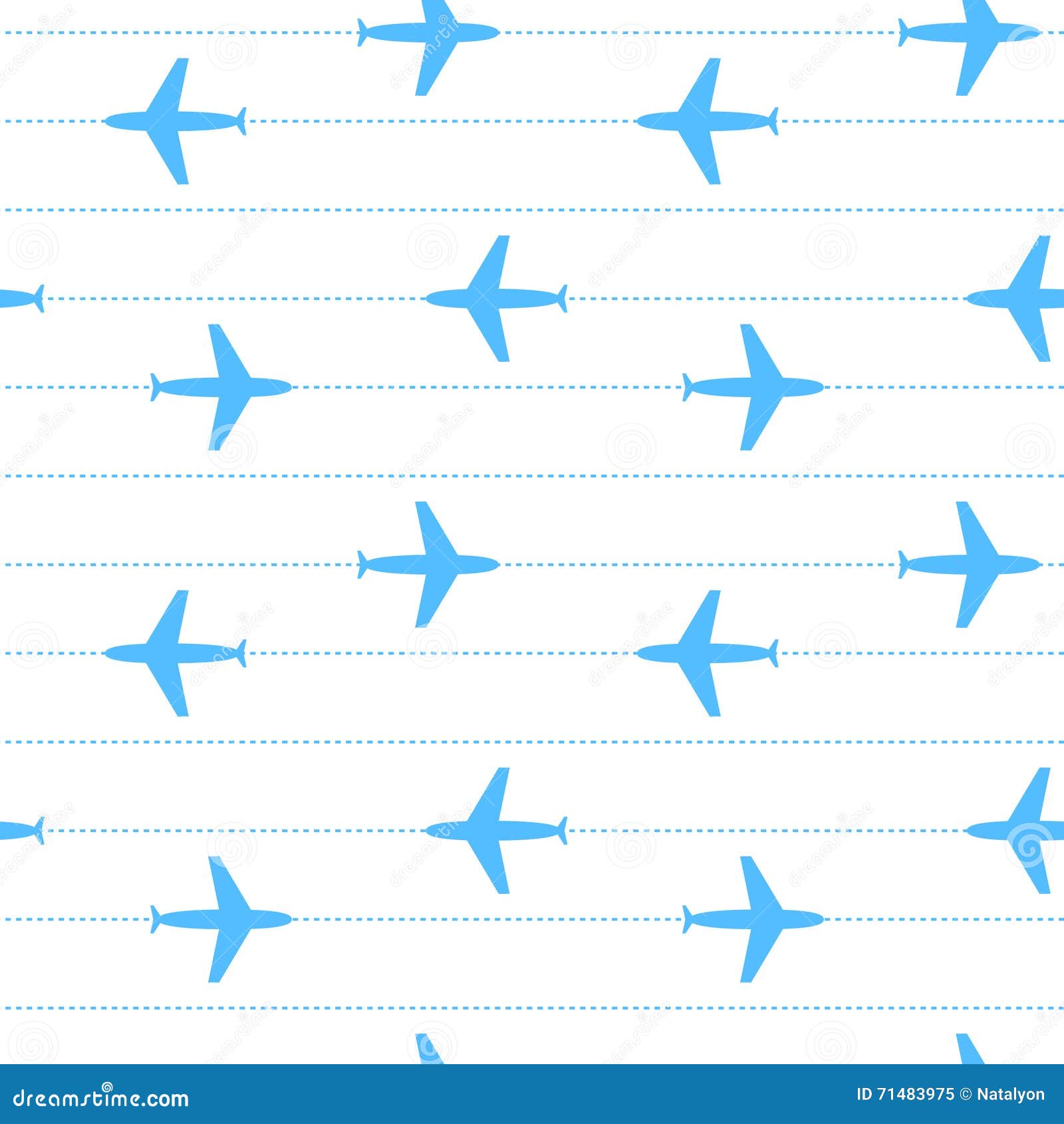 Blue and White Flying Planes Striped Seamless Pattern, Vector Stock ...