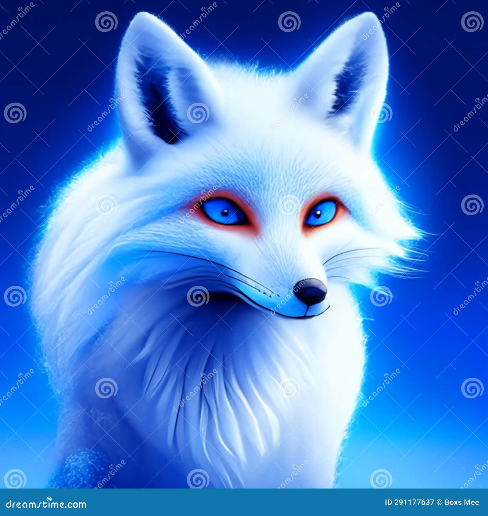 Blue and White Fox on a Blue Background. 3D Rendering Stock ...