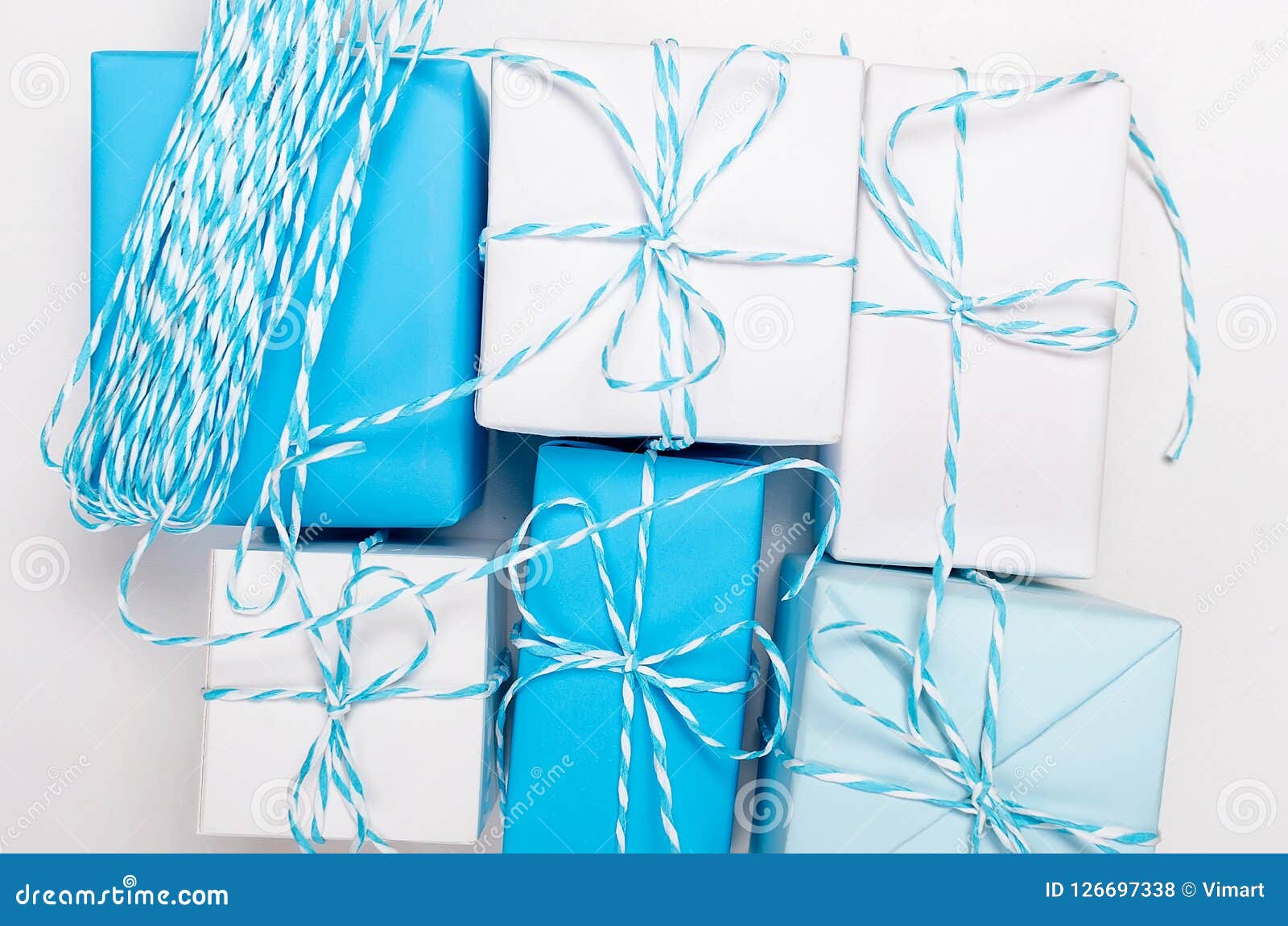 Blue and White Gift Boxes with Ribbon Stock Photo - Image of christmas ...