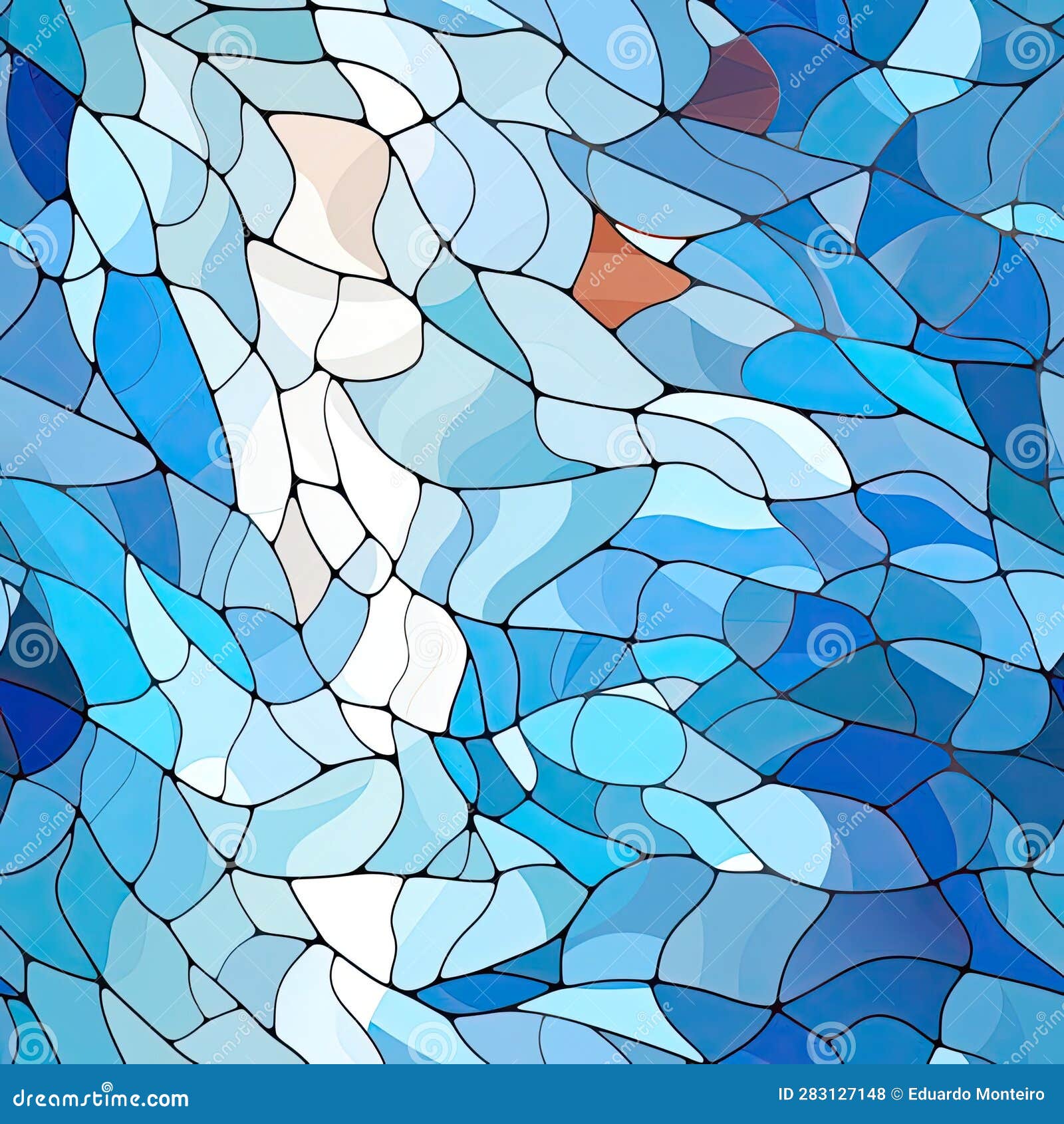 Blue and White Glass Pattern with Artistic Doodles and Fragmented ...