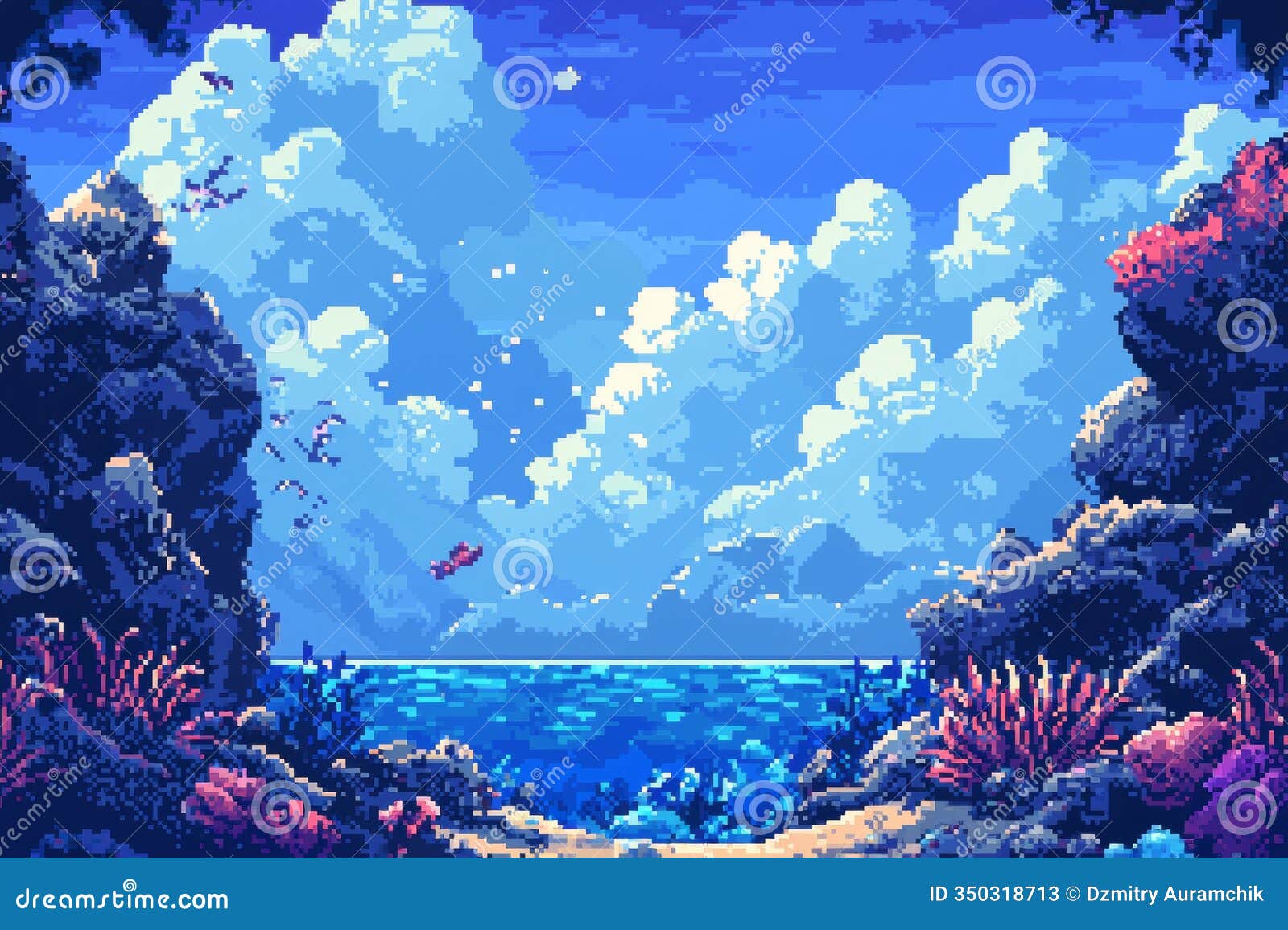 A Blue and White Gradient Pixel Art Background with an Underwater Image ...