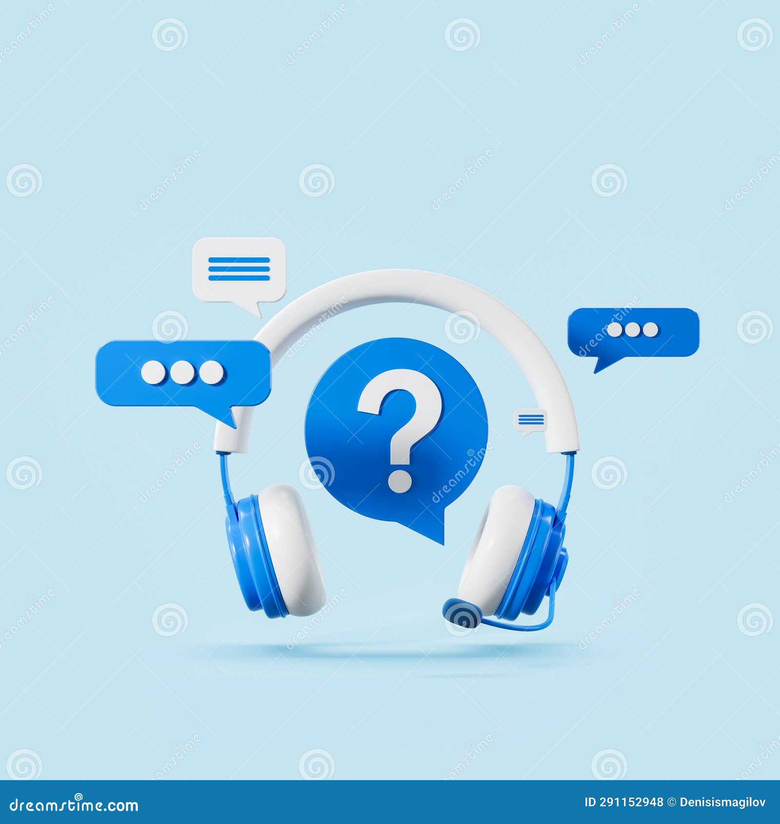 Blue and White Headset and Question Mark Stock Illustration ...