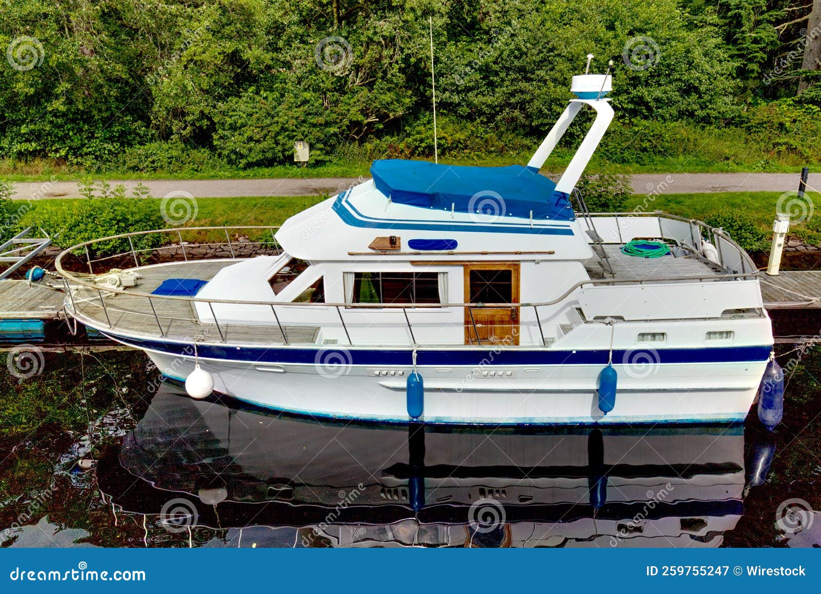 Blue and White High-Speed Craft in the Port, Close-up Editorial ...
