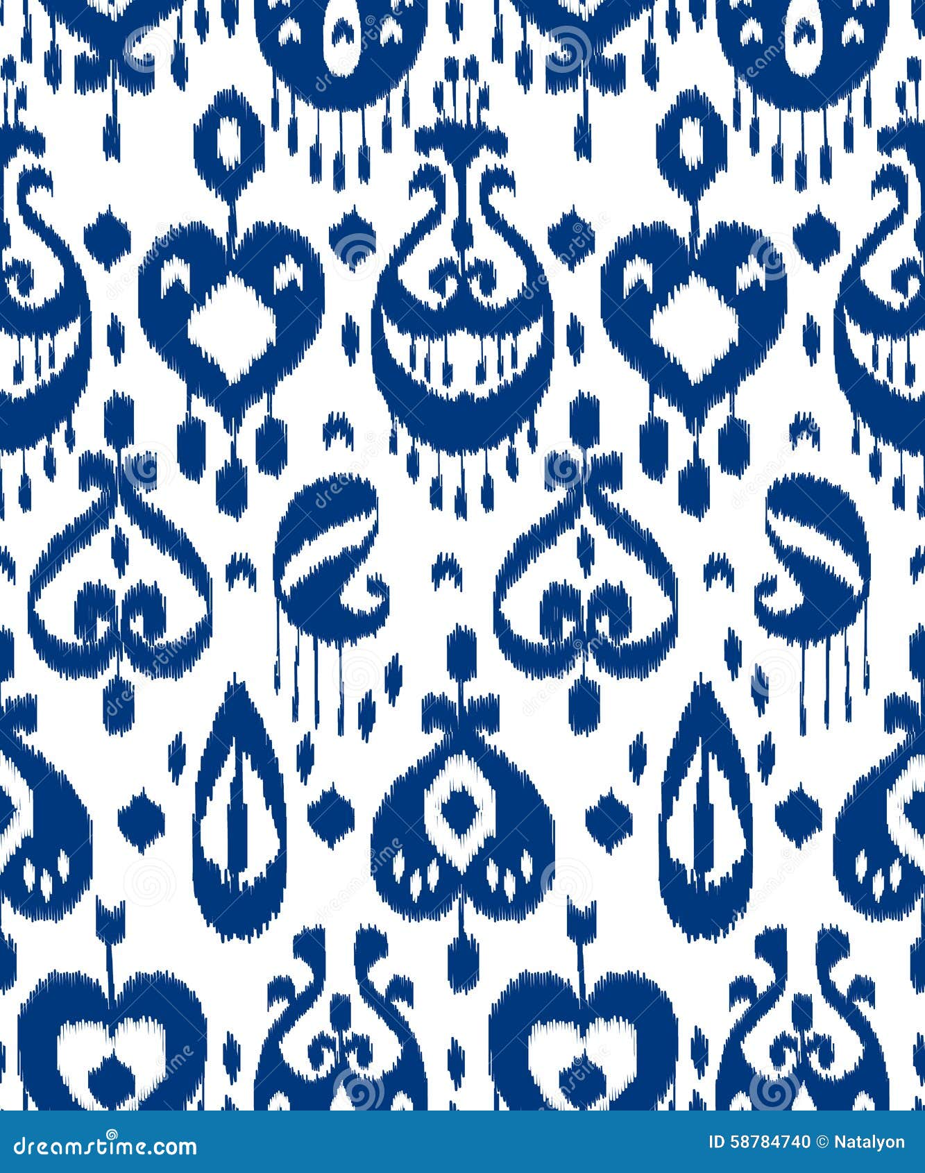 Blue and White Ikat Asian Traditional Fabric Seamless Pattern, Vector ...