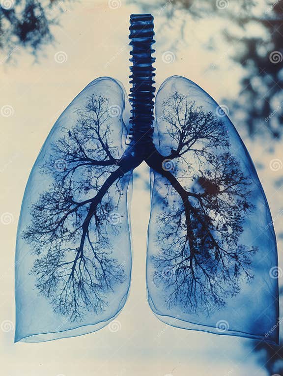 A Blue and White Image of a Lung with Tree Branches Stock Illustration ...