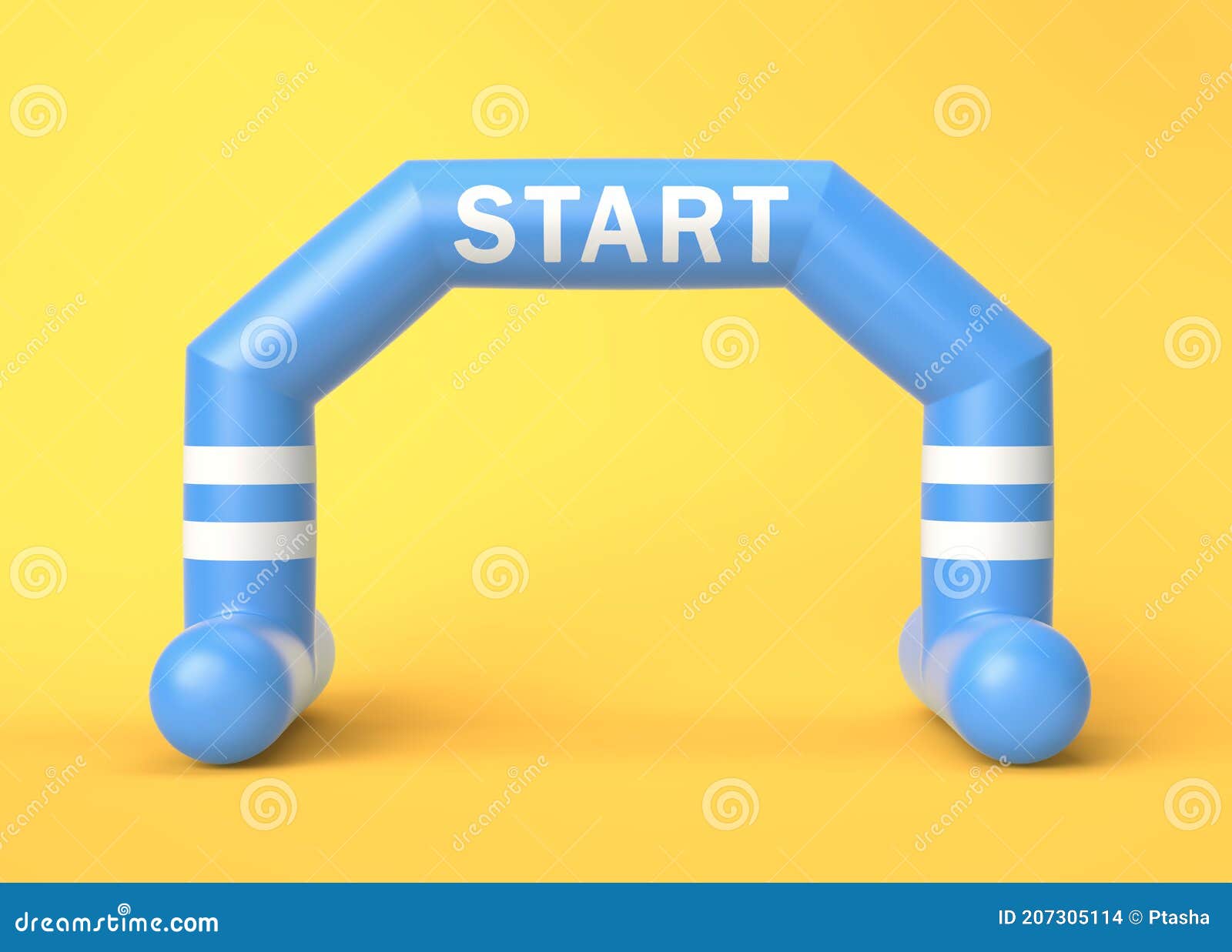 Blue and White Inflatable Start Line Arch on Yellow Background Stock ...