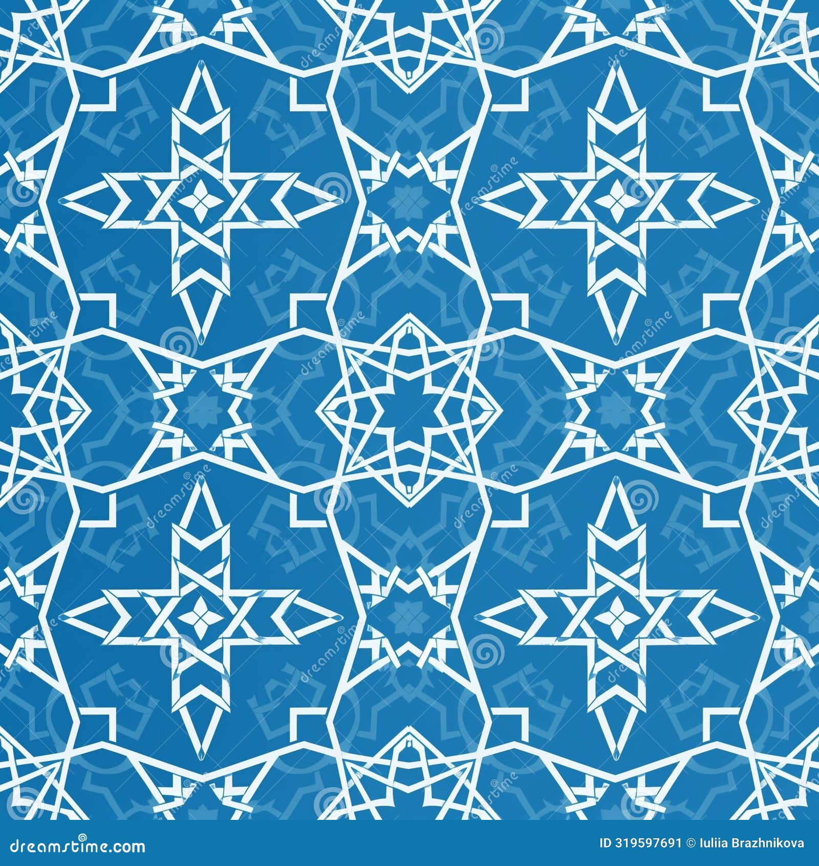 Blue and White Islamic Pattern for Fabric, Featuring Geometric Patterns ...