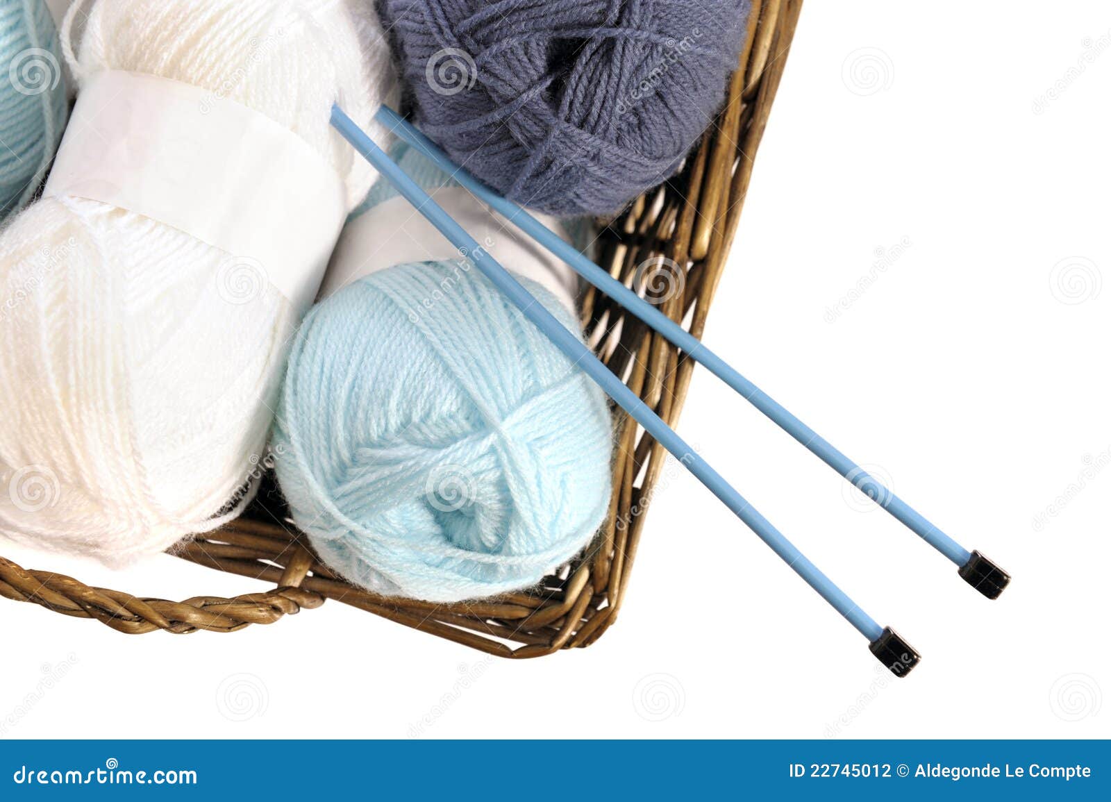 Blue and White Knitting Yarn and Needles Stock Photo - Image of close ...