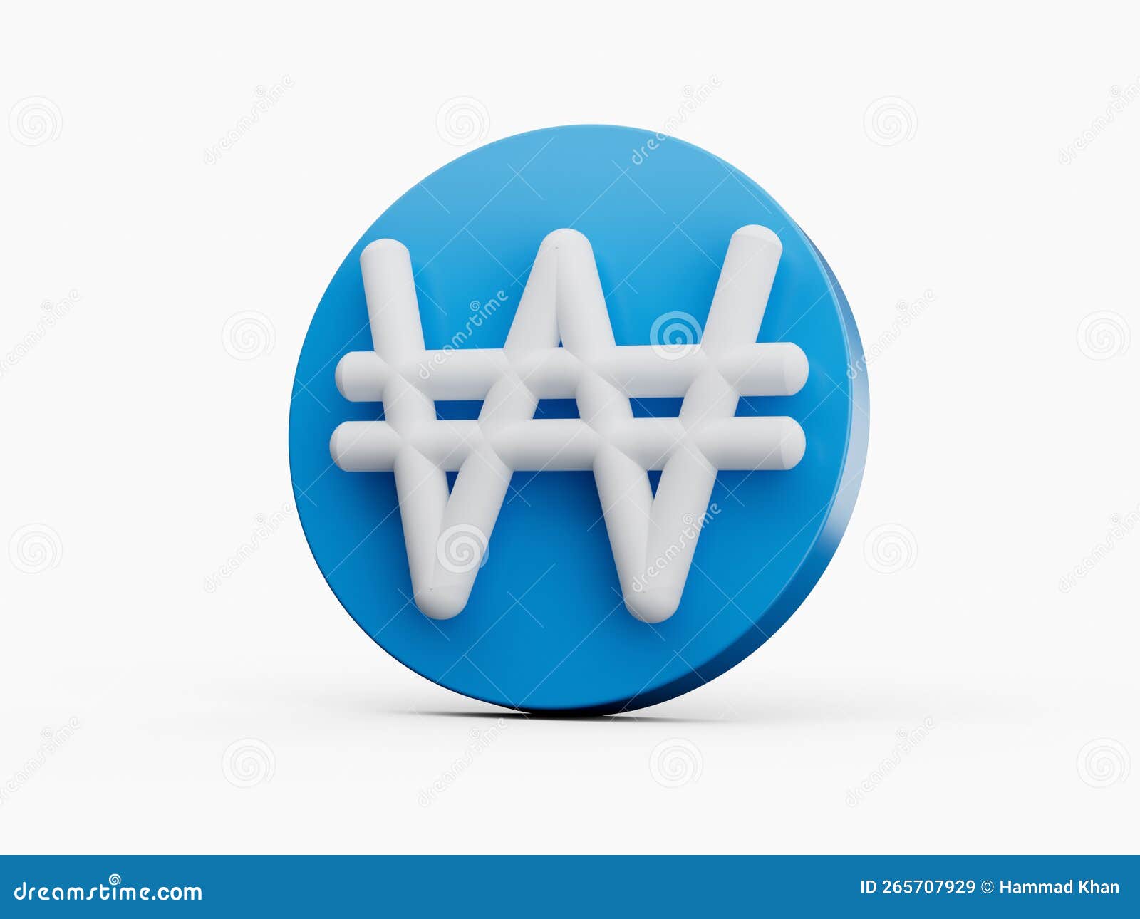 Blue and White Korean Icon, Coin Won 3d Illustration Stock Illustration ...