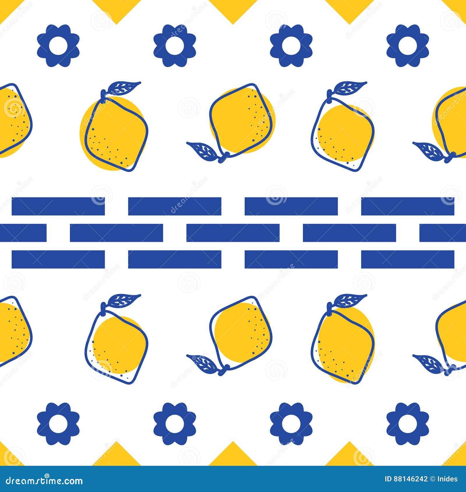 Blue and White Lemon Mediterranean Seamless Tile Pattern. Stock Vector ...