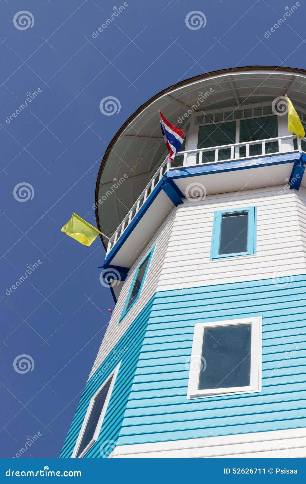 Blue and white lighthouse stock image. Image of lighthouse - 52626711