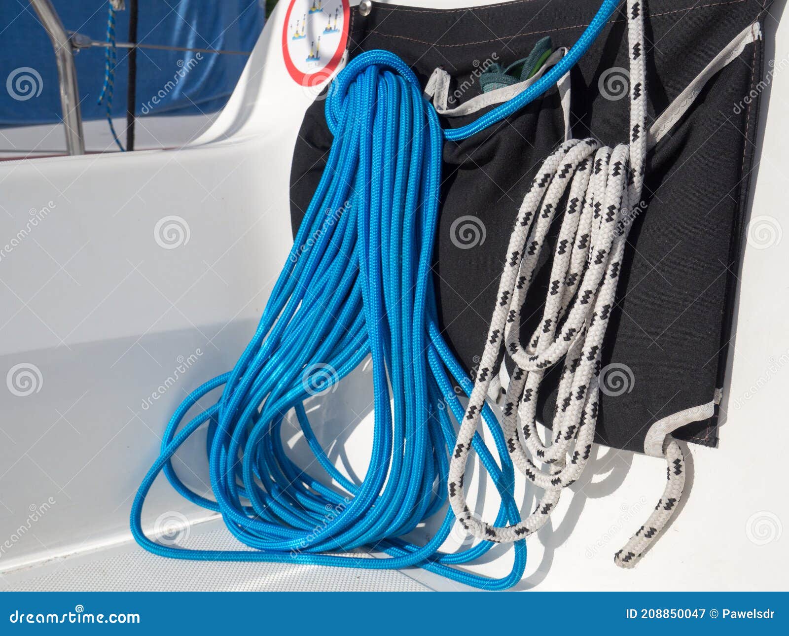 Blue and White Ropes on the Yacht. Orderly and Ready To Use Stock Image ...